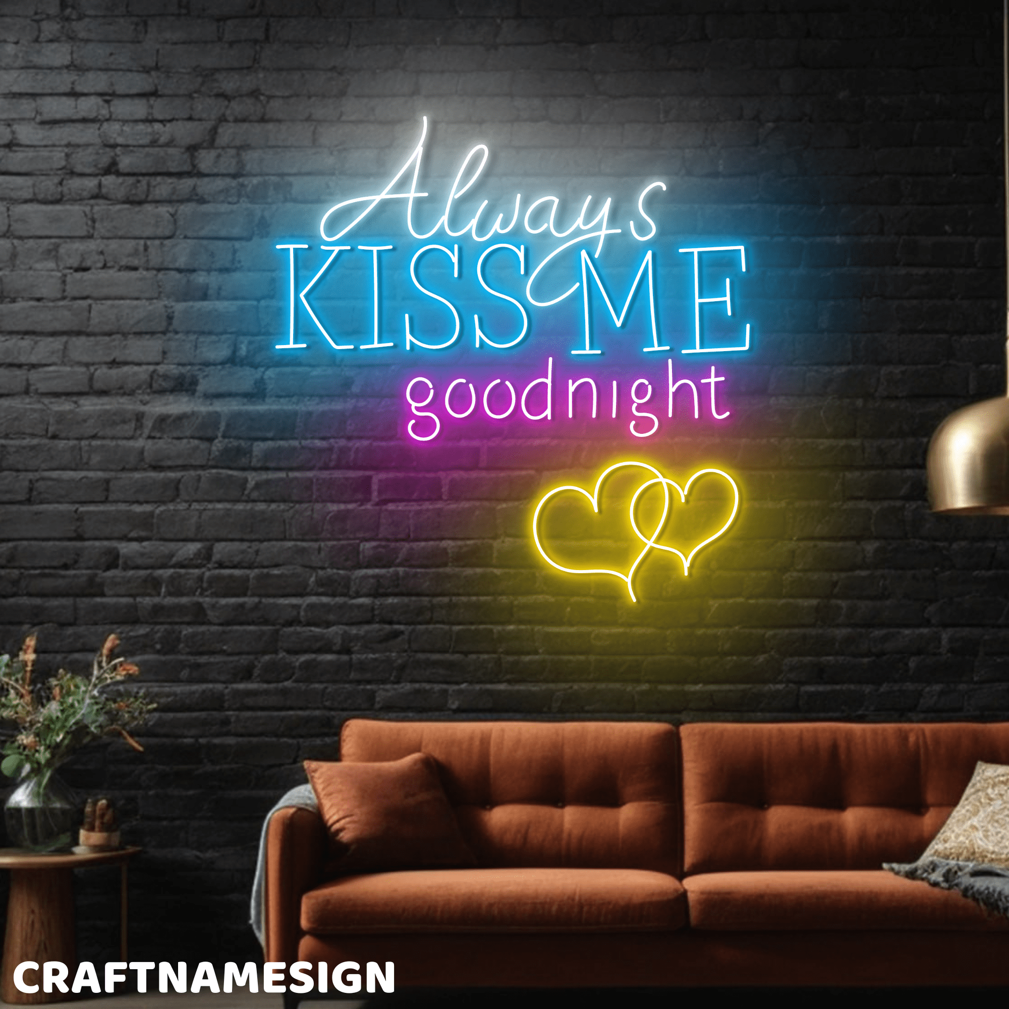 Craftnamesign Always Kiss Me Goodnight Neon Light Wall Sign For Bedroom ...