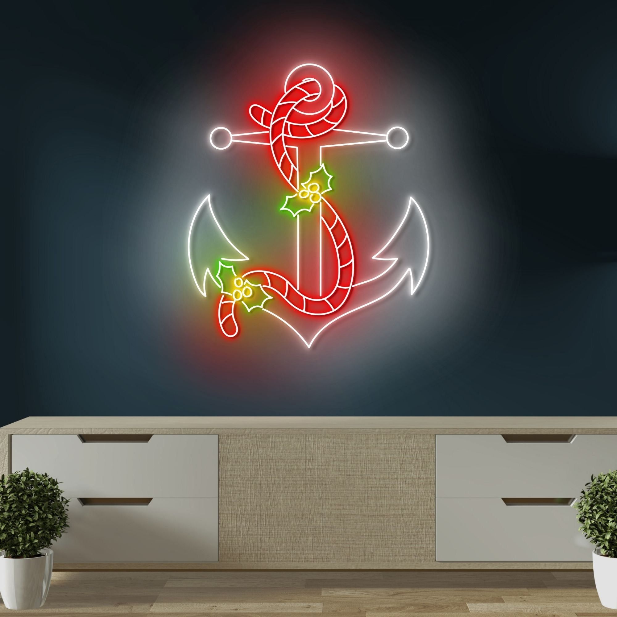 Craftnamesign Anchor Xmas Neon Light, Nautical LED Signage, Christmas ...