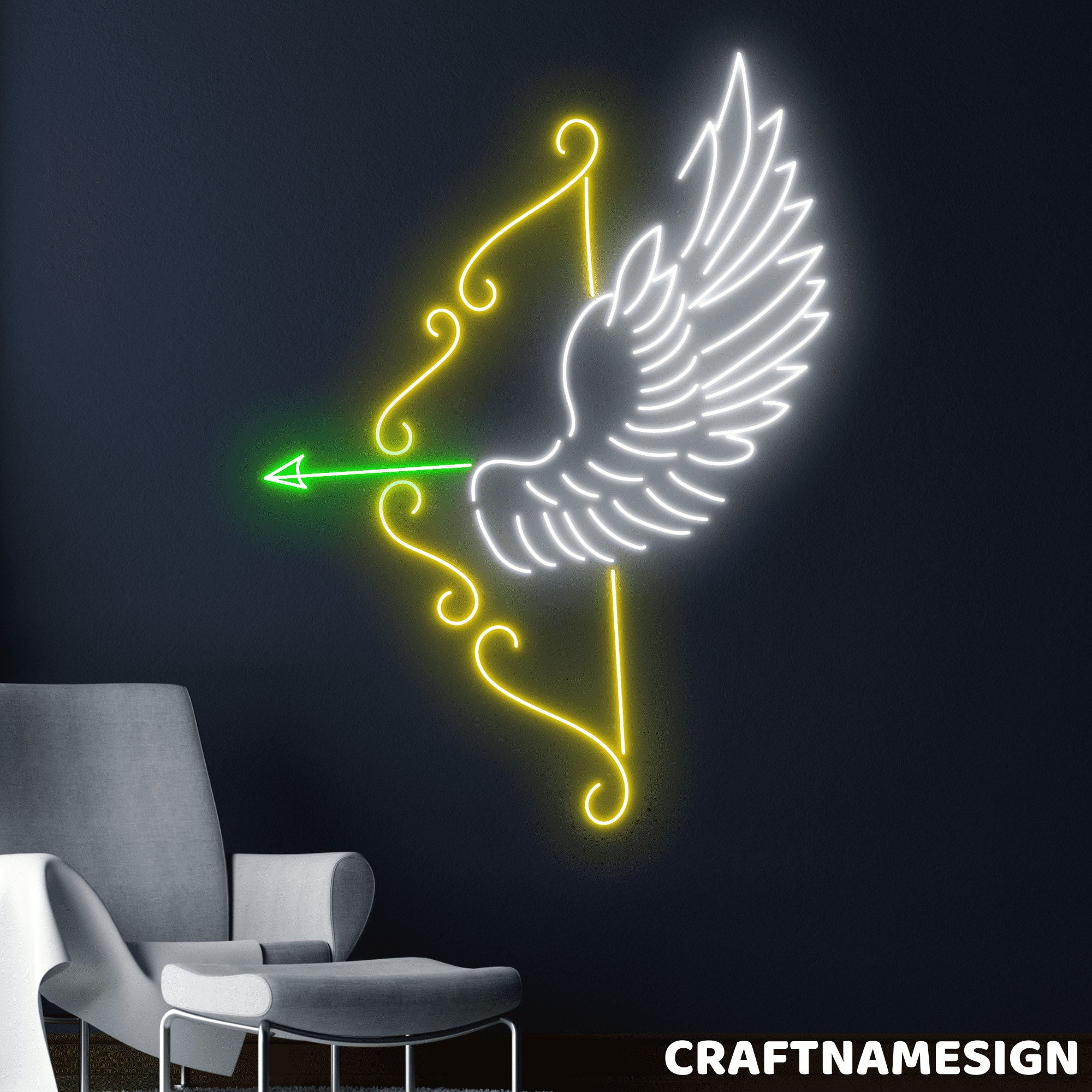 Craftnamesign Angel Wings Neon Sign, Cupid Wall Art, Bedroom Wall Decor ...