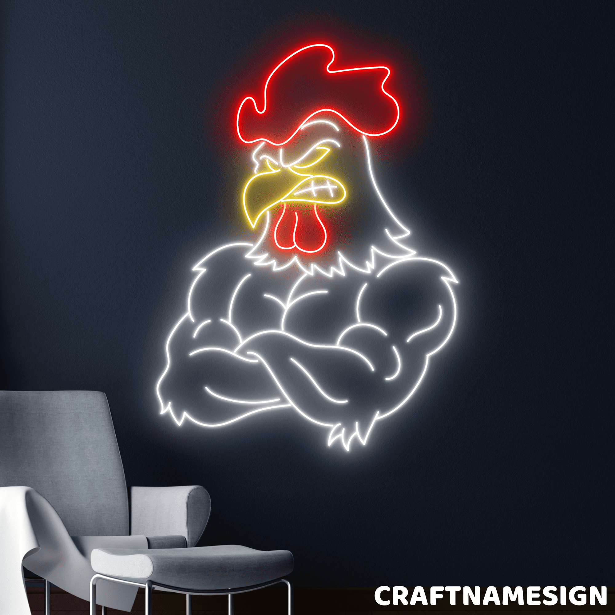 Craftnamesign Angry Muscle Chicken Neon Sign, Gym Room Wall Art ...