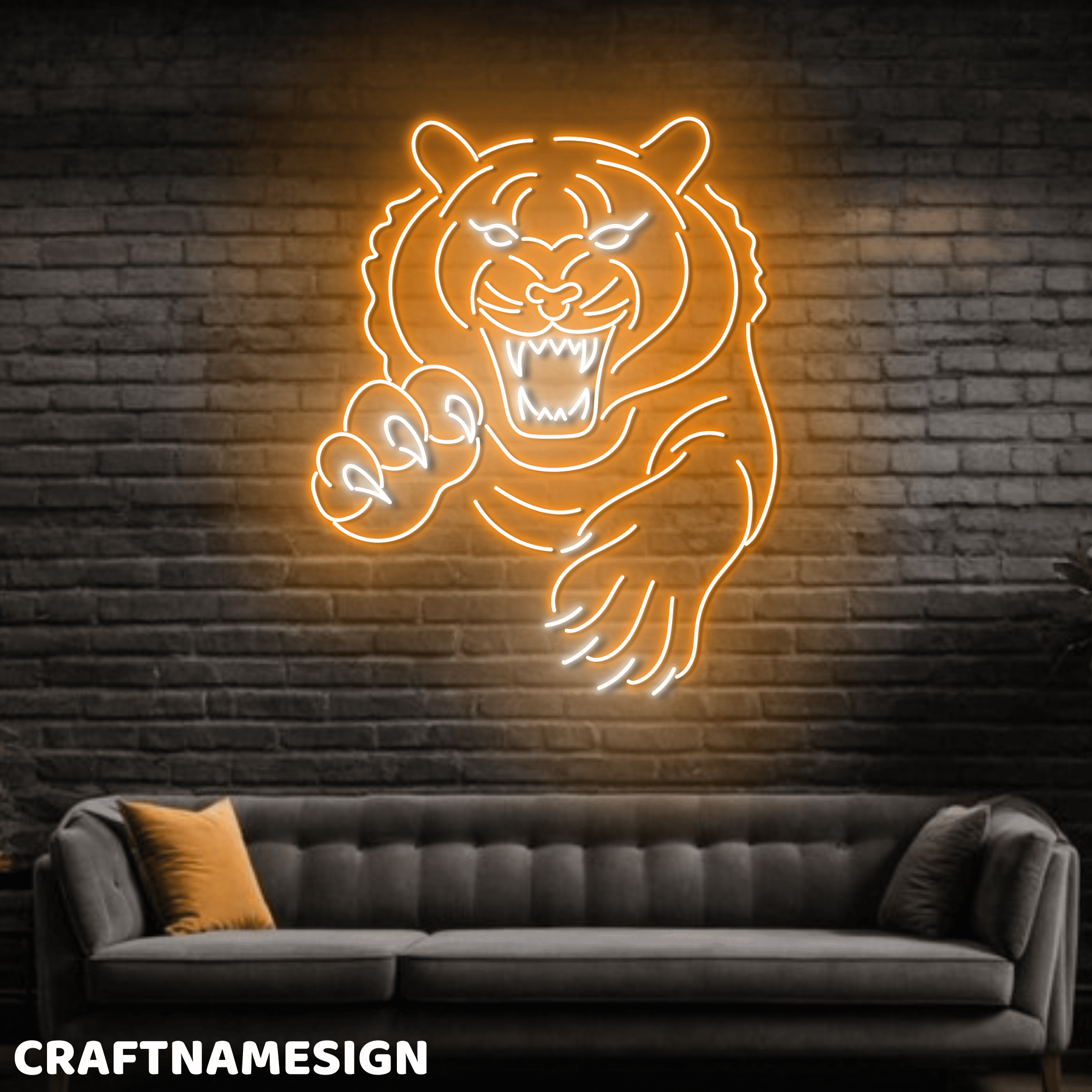 Craftnamesign Angry Tiger Neon Light, Wild Animal LED For Man Cave Bar ...