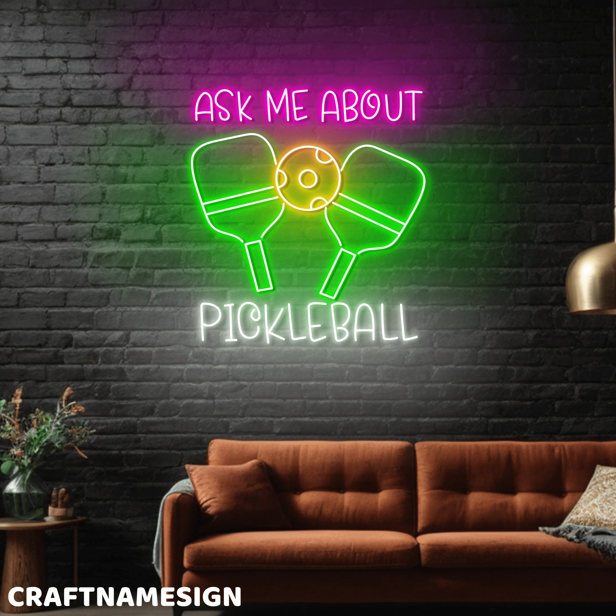 Craftnamesign Ask Me About Pickleball Neon Light, Pickleball Club Wall ...