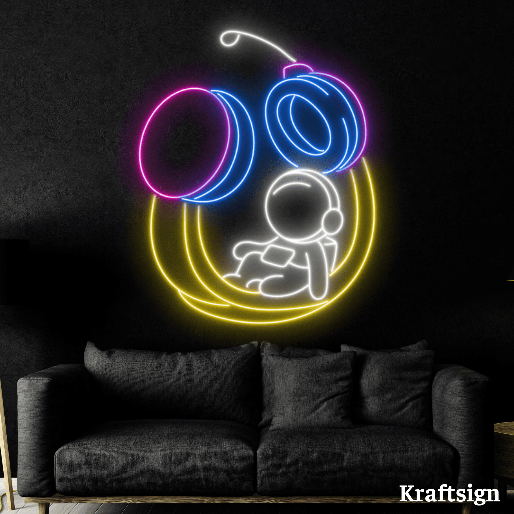 Craftnamesign Astronaut Headphone Neon Sign, Spaceman LED Sign, Room ...