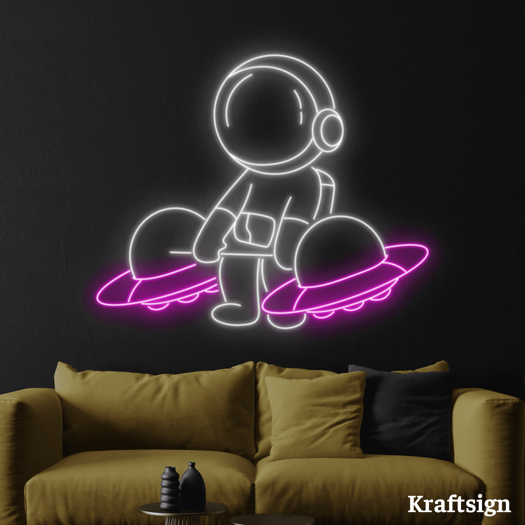 Craftnamesign Astronaut Lifting UFO Neon Sign, Spaceman Sign, Gym Decor ...