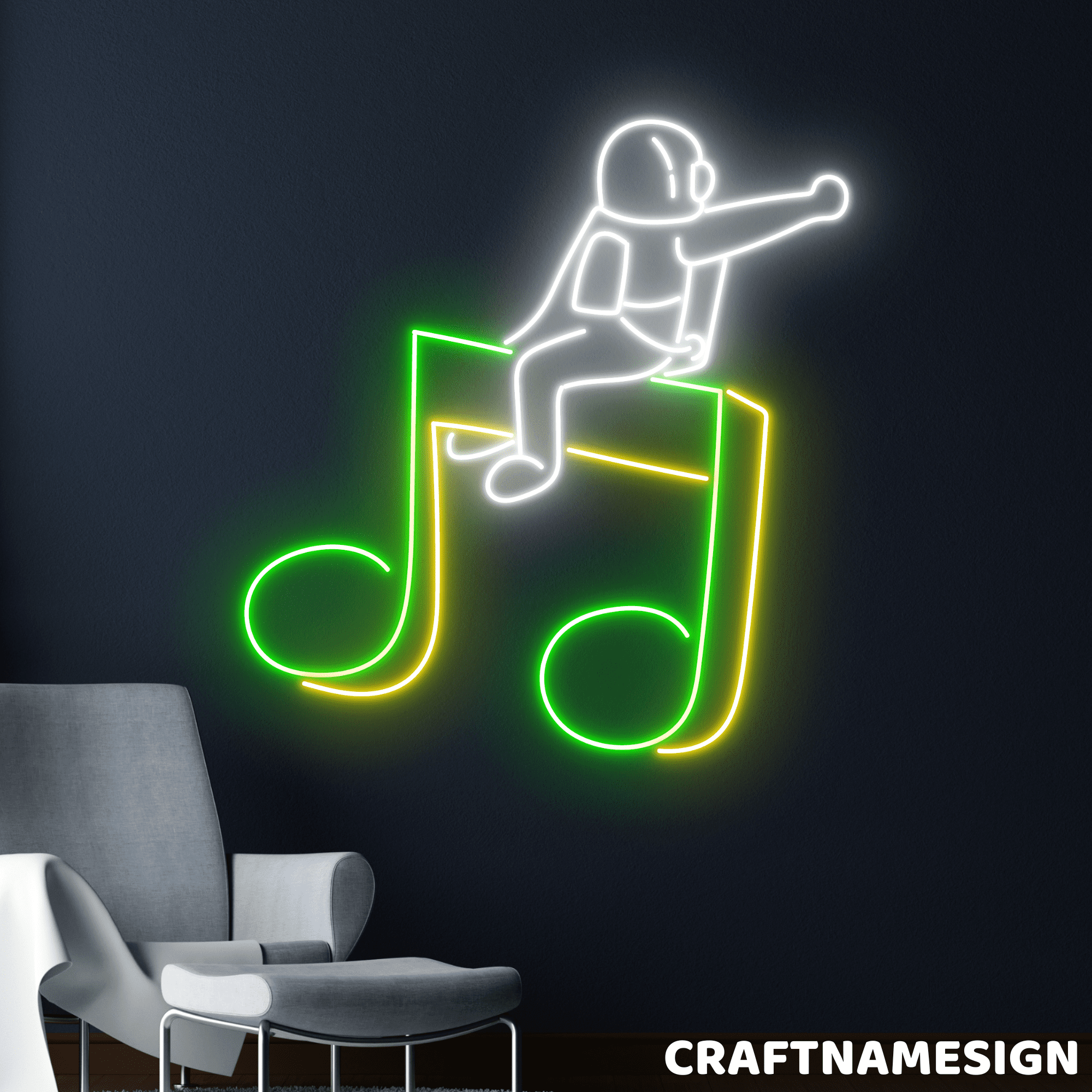 Craftnamesign Astronaut On Music Note Led Sign, Music Room Wall Art ...