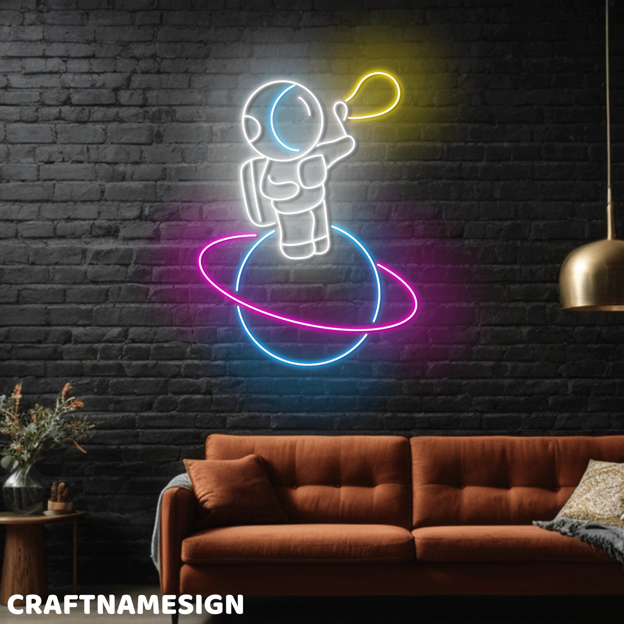 Craftnamesign Astronaut On Planet Neon Sign, Planet Wall Decor, Nursery ...