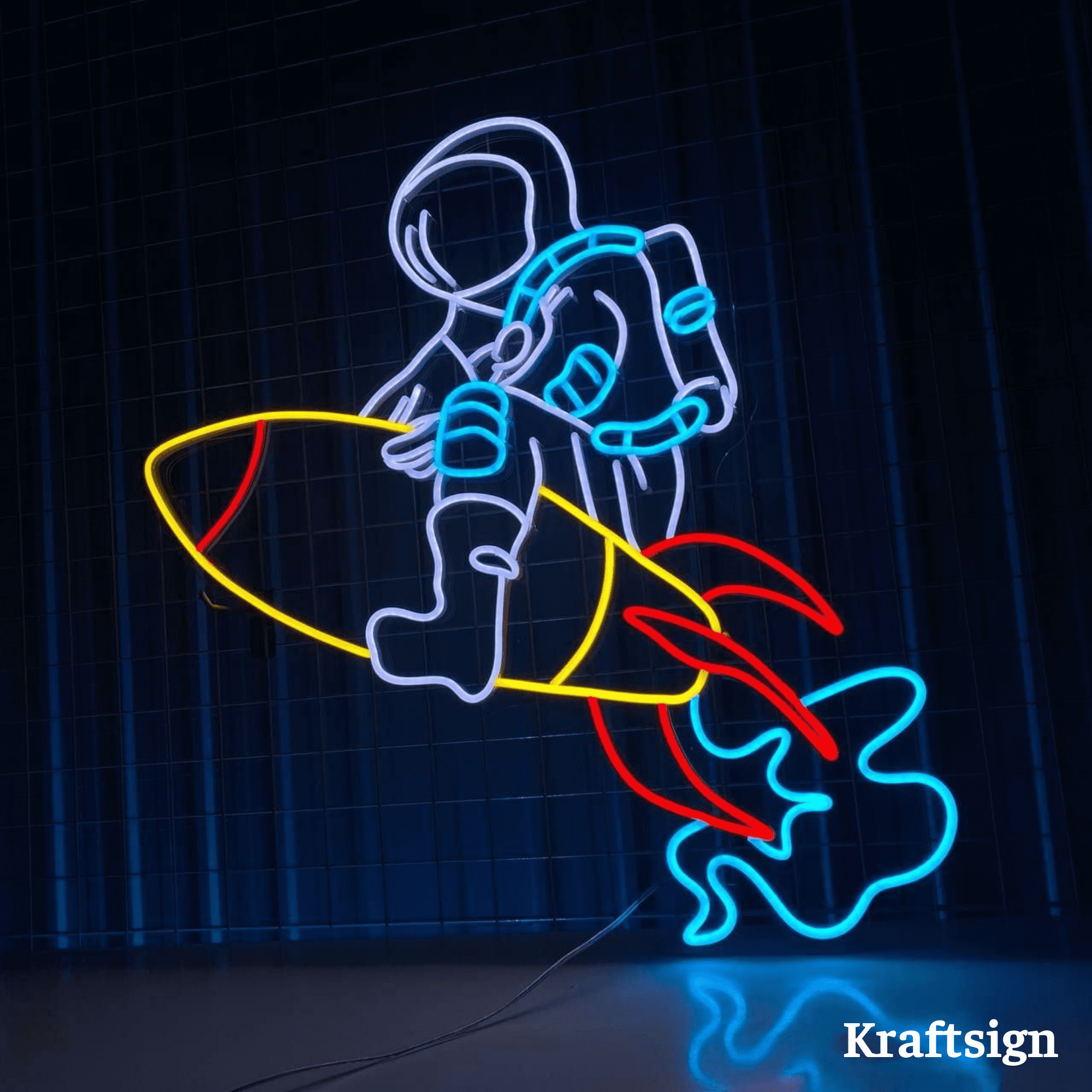 Craftnamesign Astronaut On Rocket Neon Sign, Spaceman Sign, Kid Room ...