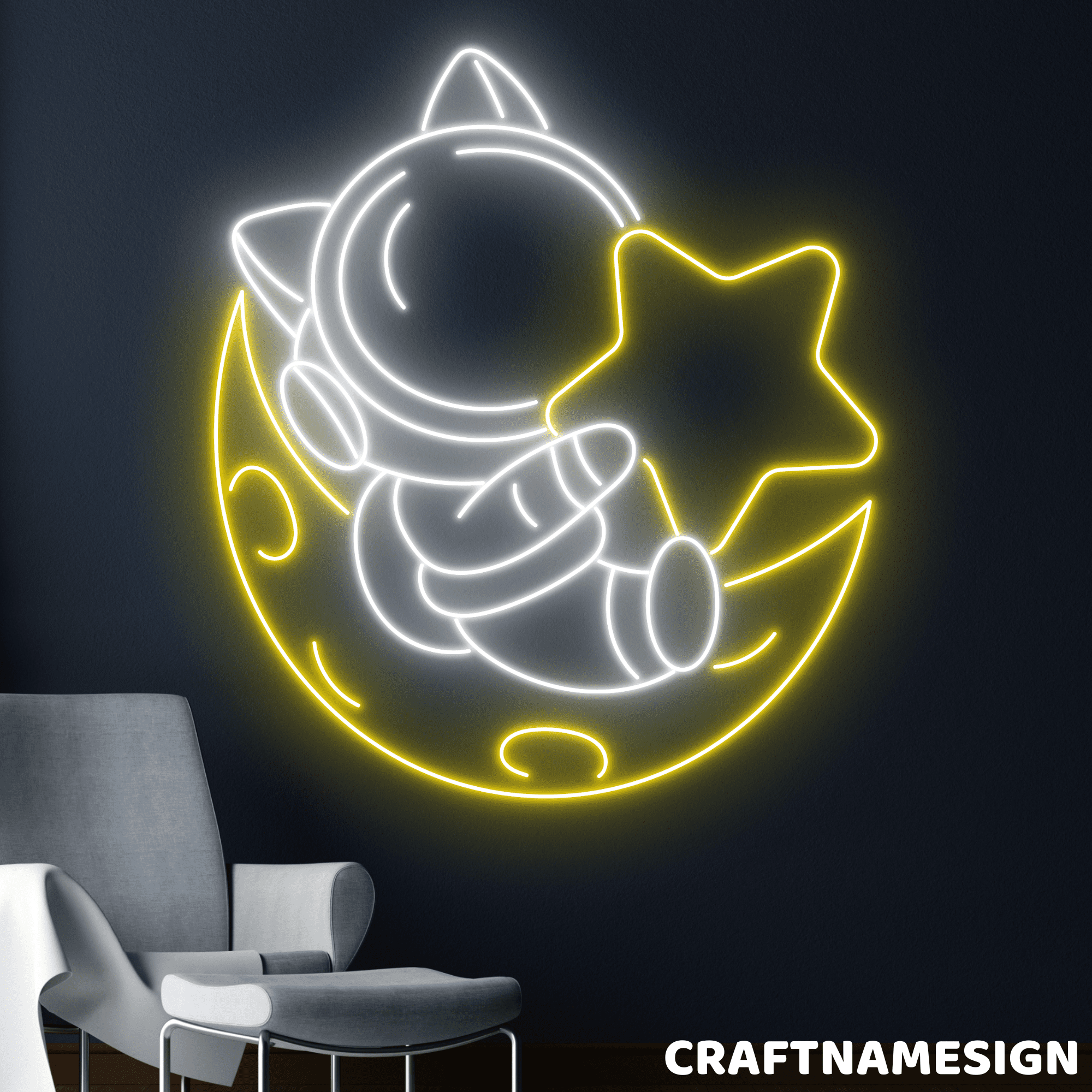 Craftnamesign Astronaut On The Moon Neon Sign, Bedroom Wall Art, Kid ...