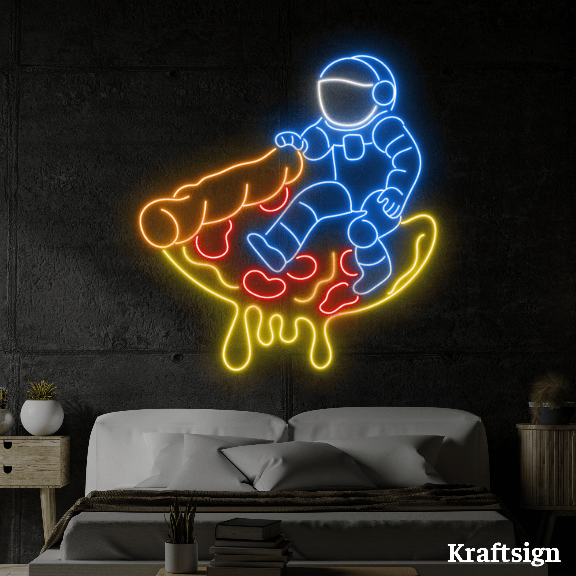 Craftnamesign Astronaut Pizza Neon Sign, Pizza Shop Signs, Spaceman ...