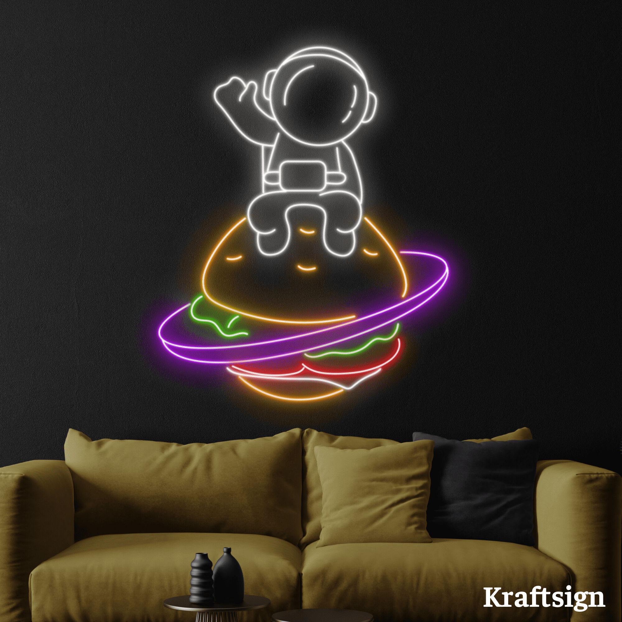 Craftnamesign Astronaut Sit On Planet Neon Sign, Burger Shop LED ...