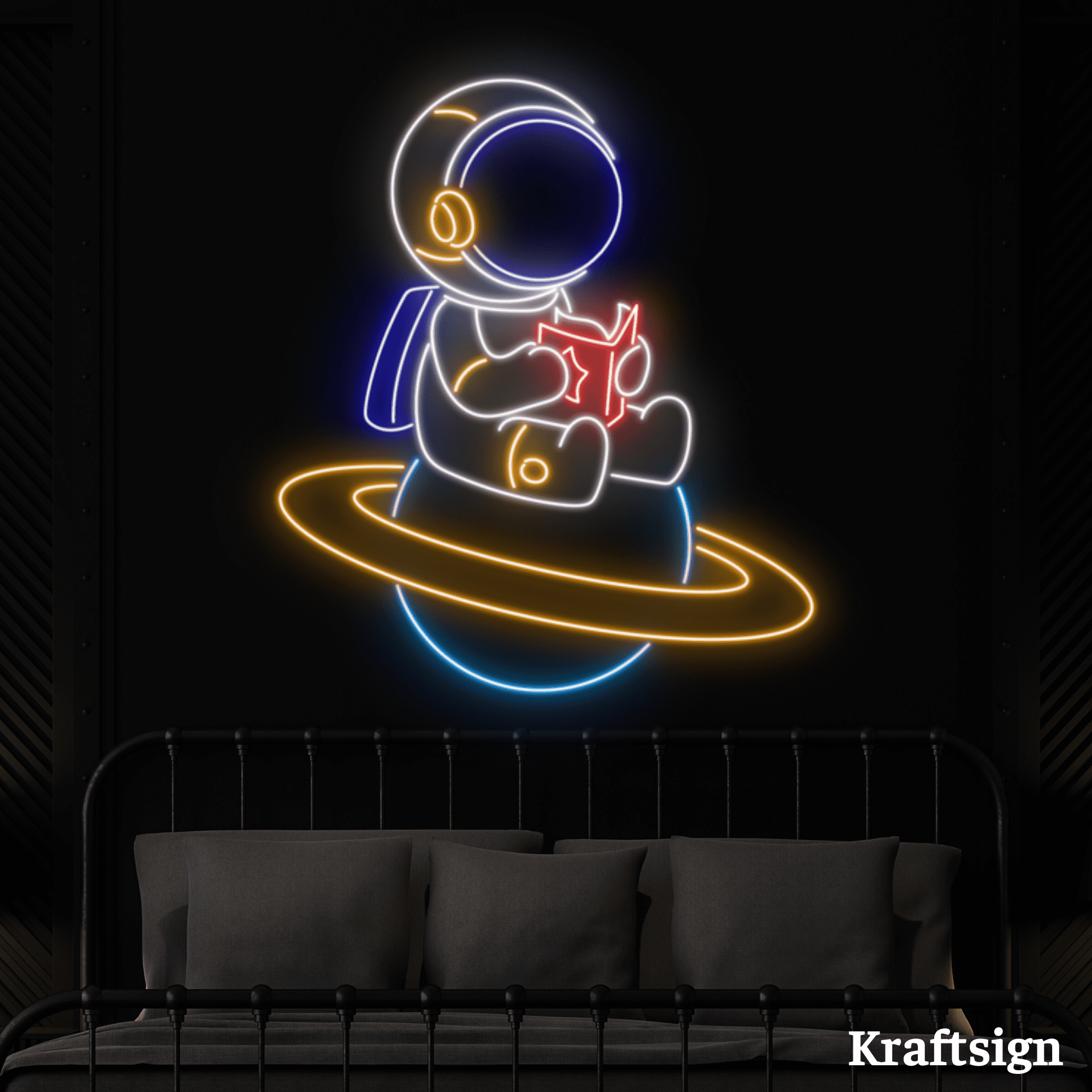 Craftnamesign Astronaut Sit On Planet Neon Sign, Spaceman Decor, Kid ...
