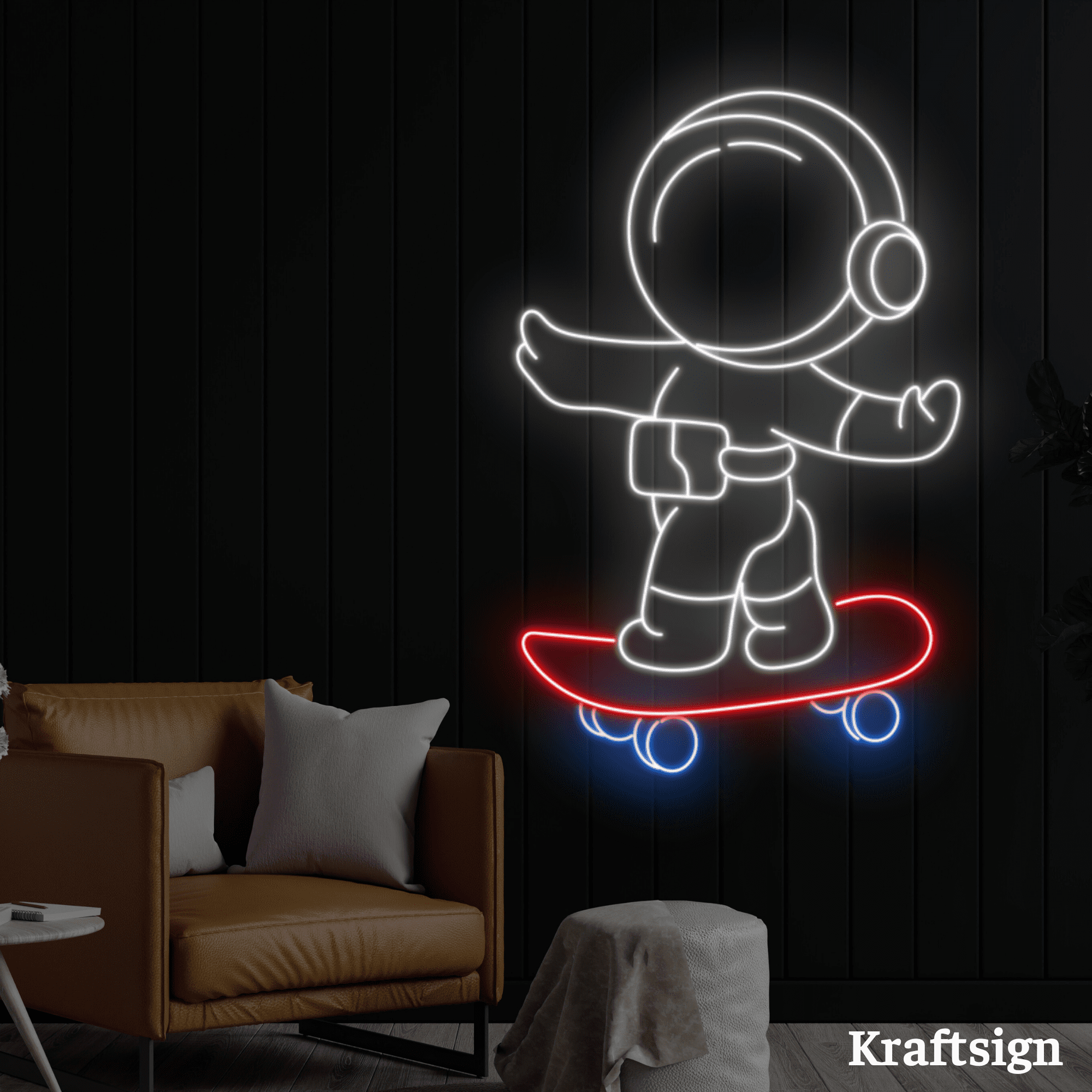Craftnamesign Astronaut Skating Neon Sign, Skate Shop Decor, Spaceman ...