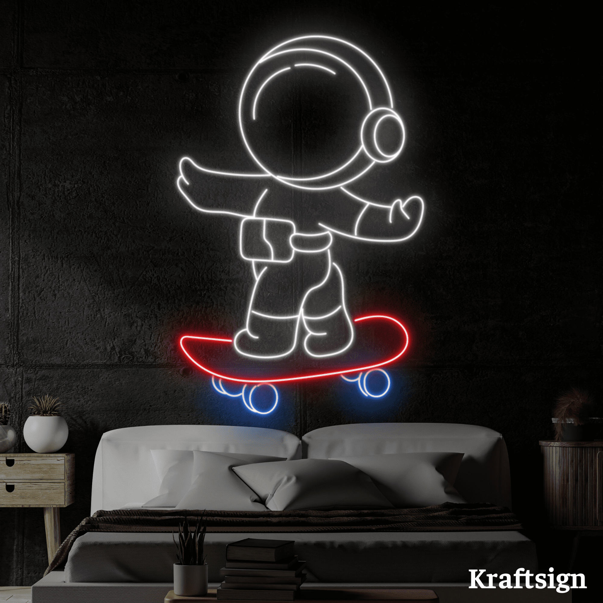 Craftnamesign Astronaut Skating Neon Sign, Skate Shop Decor, Spaceman ...
