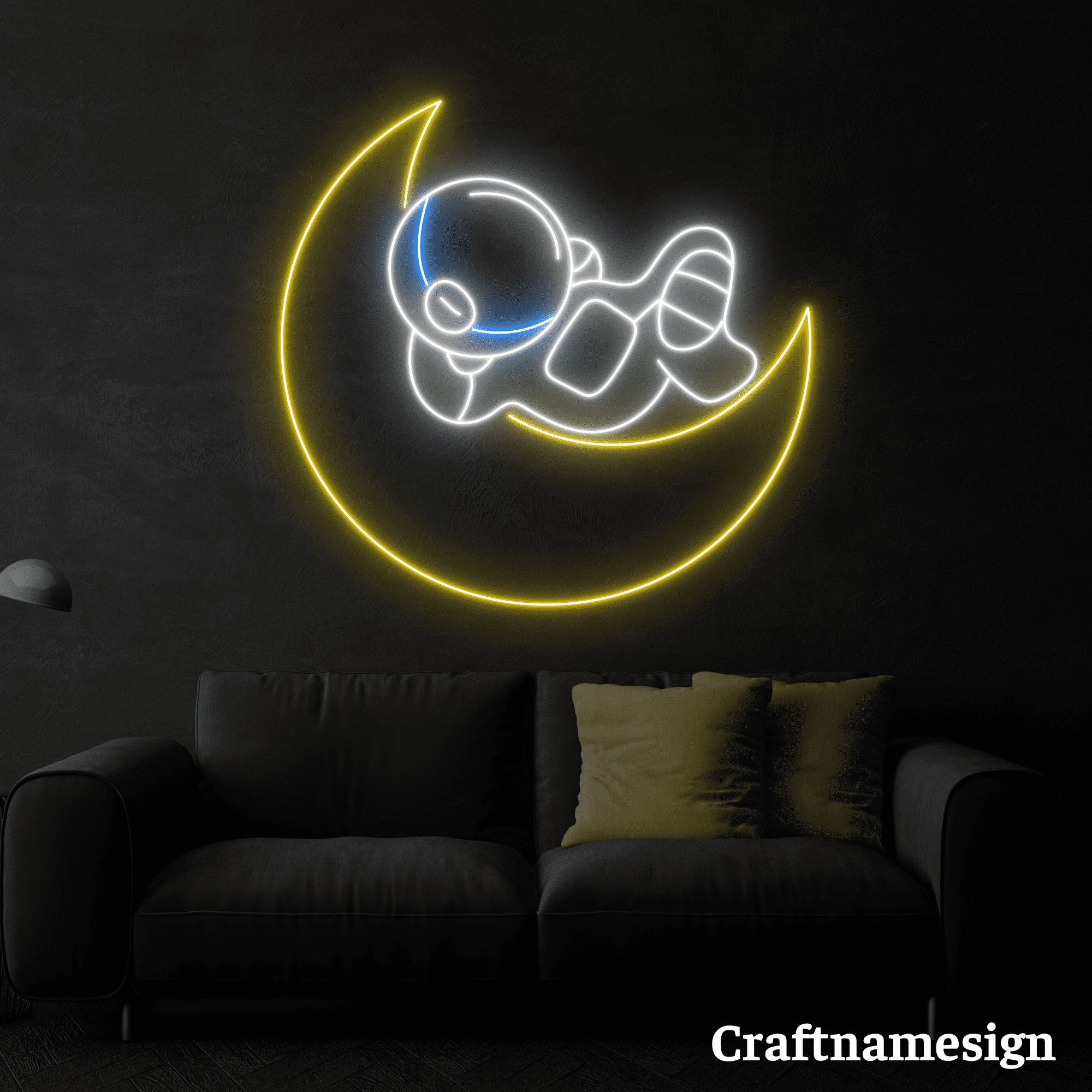 Craftnamesign Astronaut Sleep On The Moon Neon Sign for Spaceman Kid ...