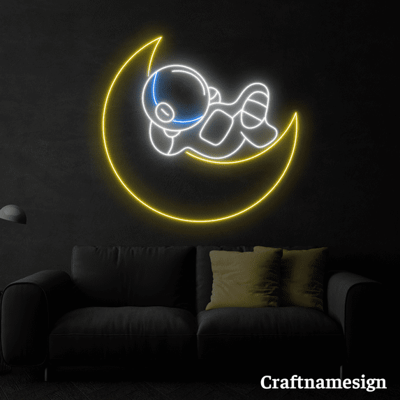 Craftnamesign Astronaut Sleep On The Moon Neon Sign for Spaceman Kid ...