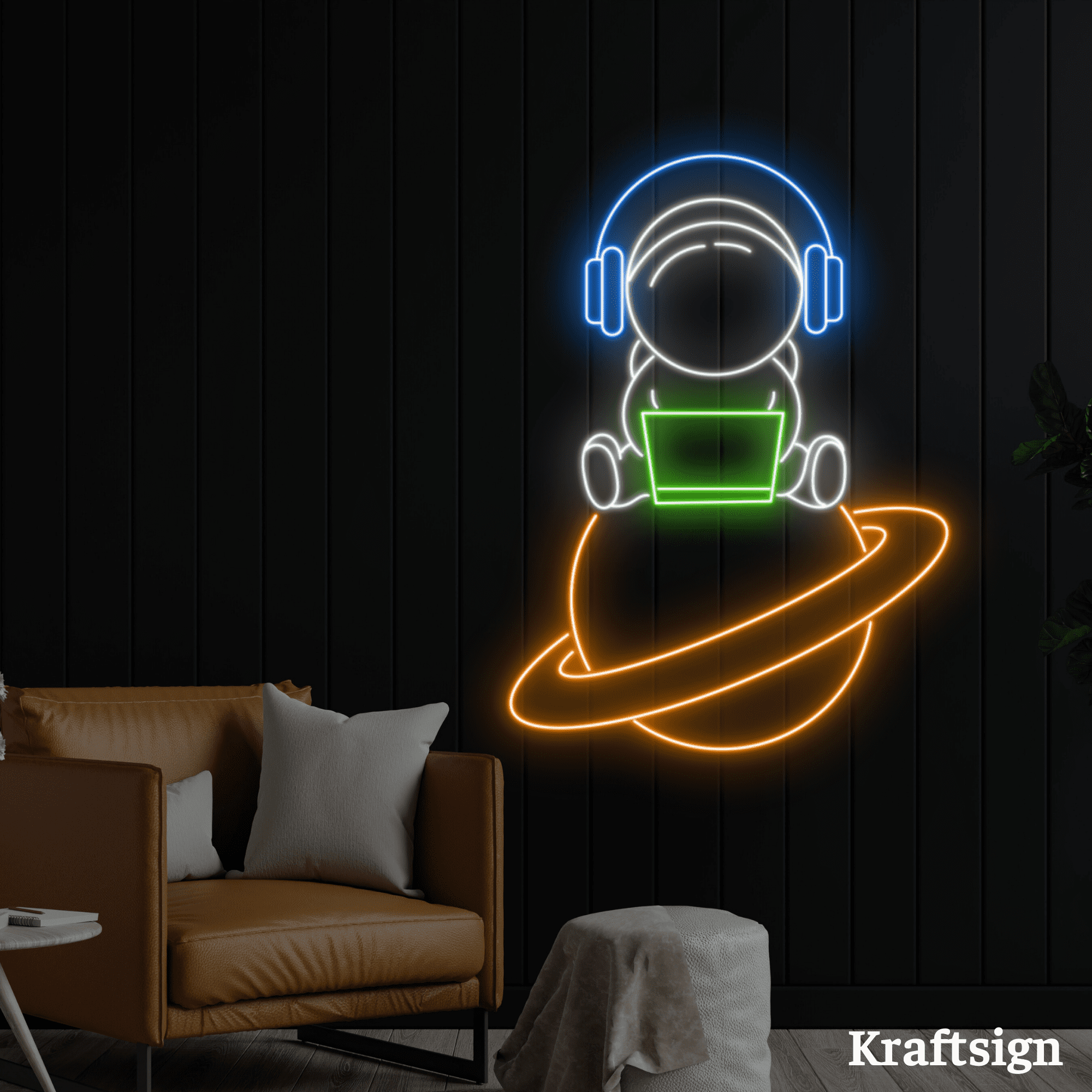 Craftnamesign Astronaut Working Planet Neon Sign, Work Space Decor ...