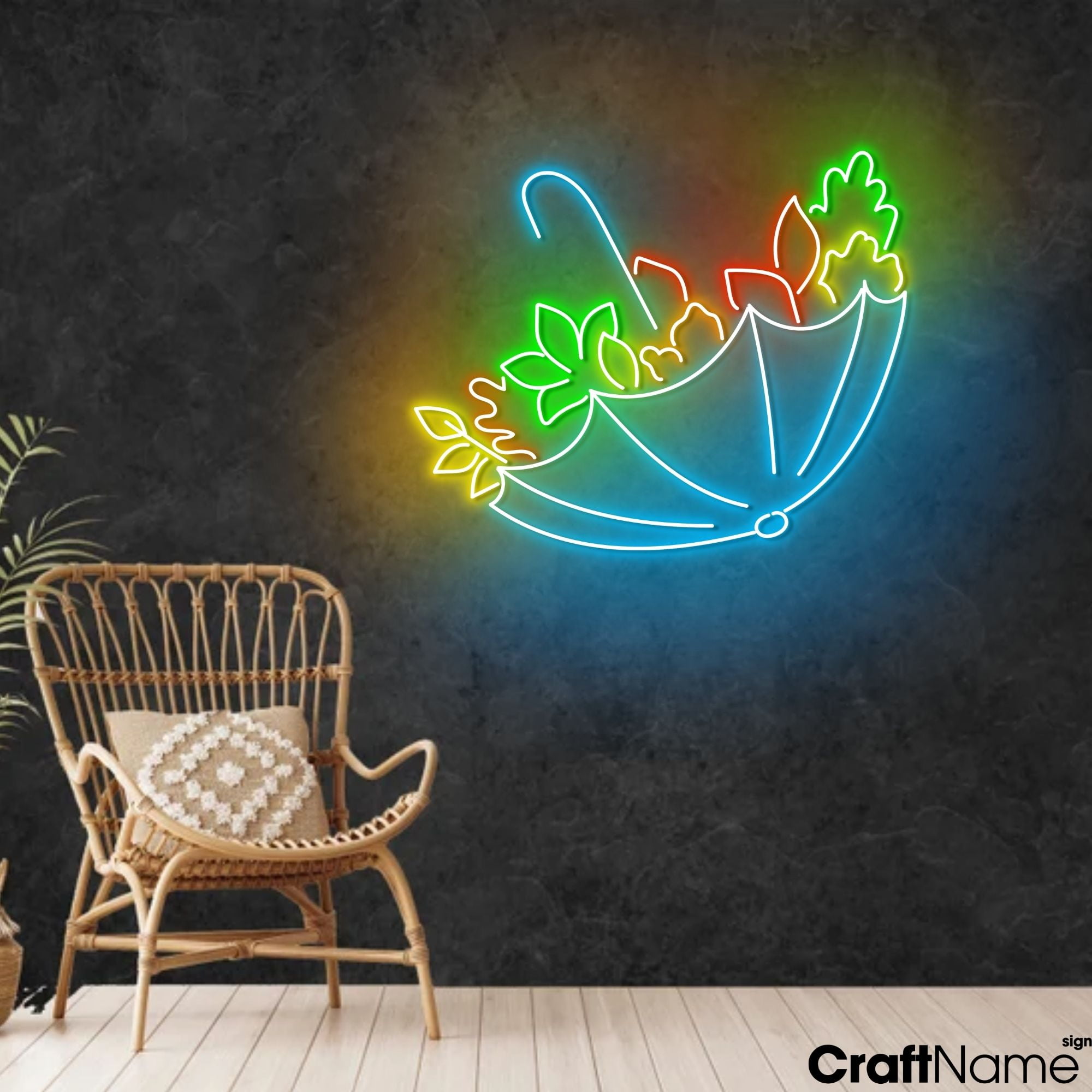 Craftnamesign Autumn Umbrella Neon Sign, Fall Season LED Sign Wall Art ...
