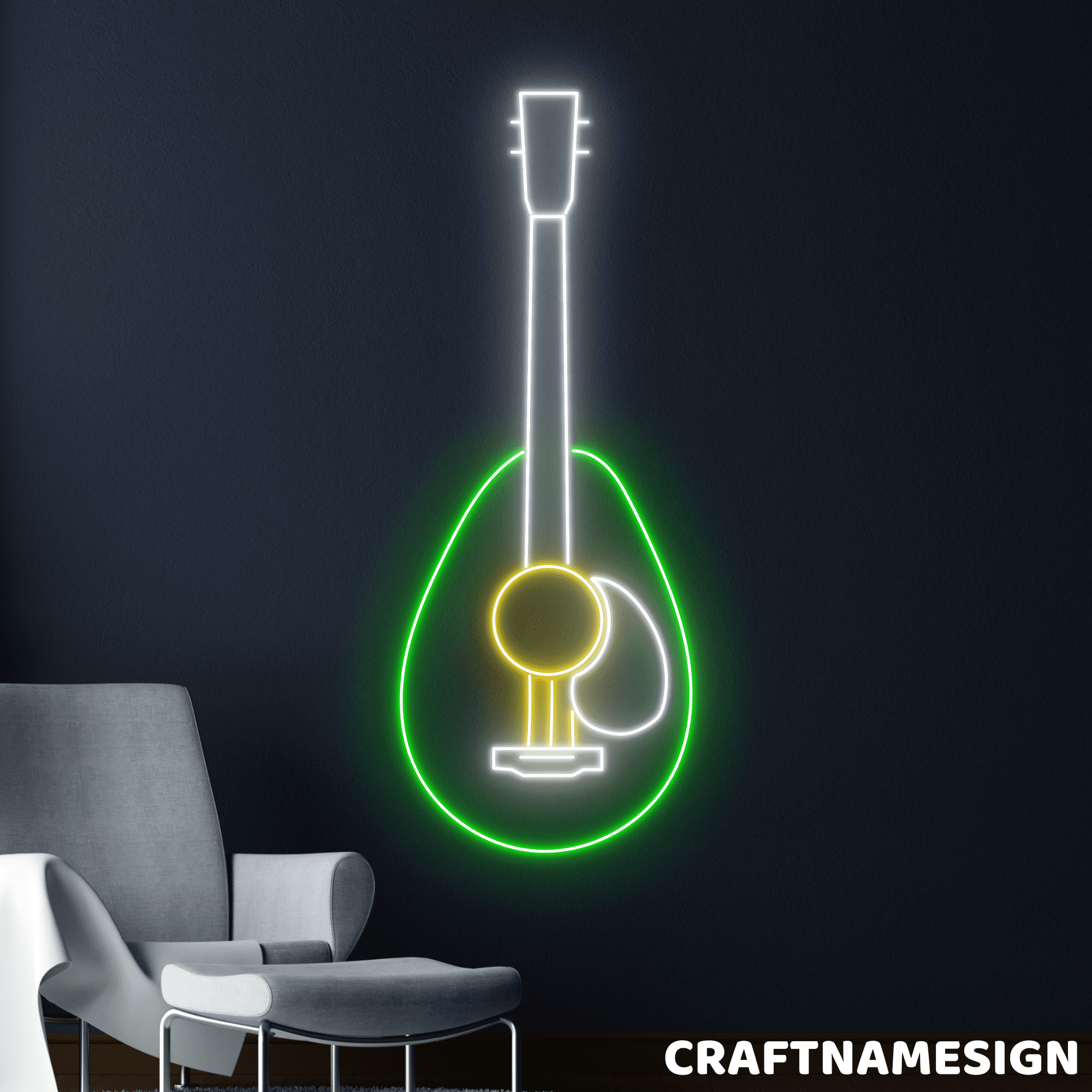 Craftnamesign Avocado Guitar Neon Sign, Kids Zone Wall Art, Bedroom ...