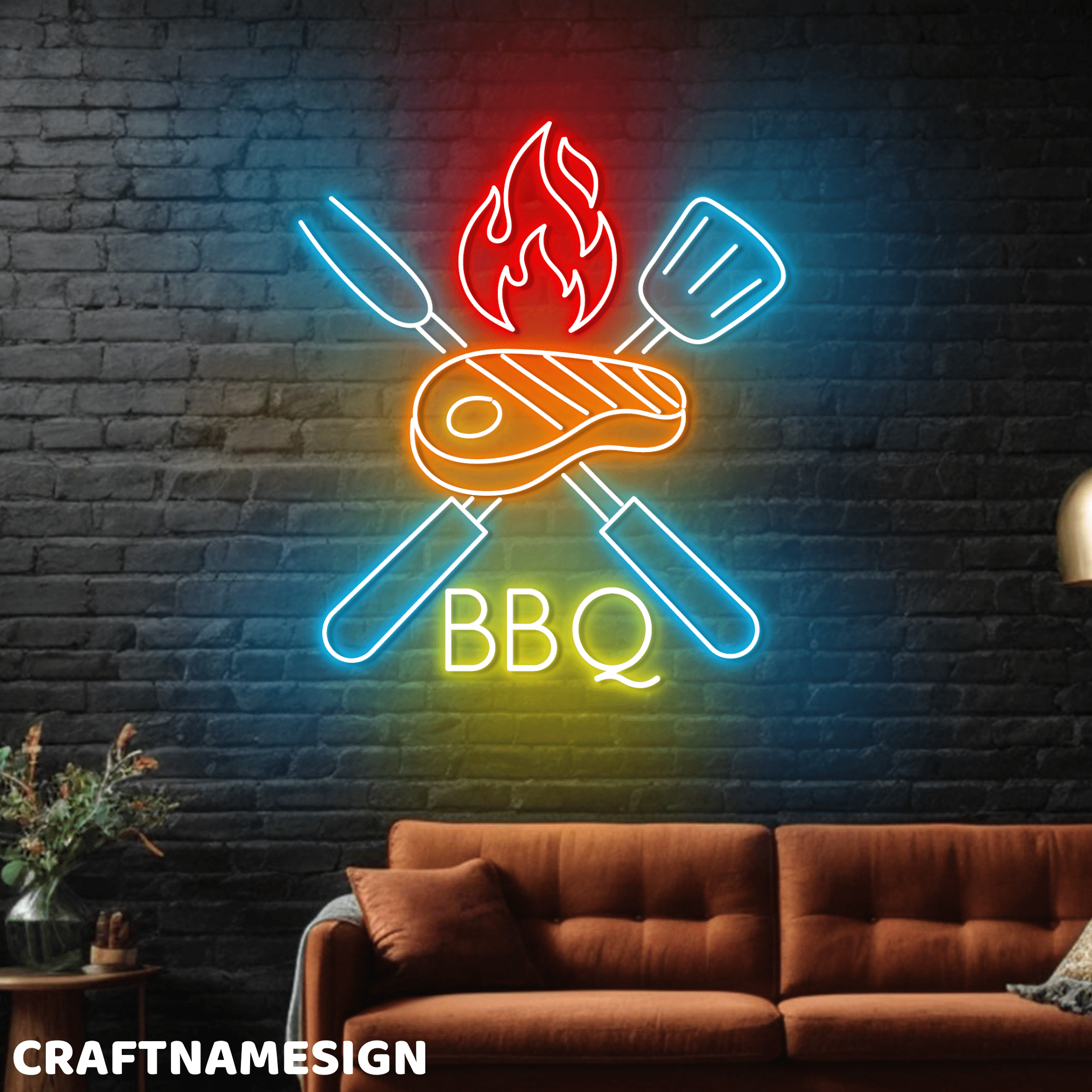 Craftnamesign BBQ Neon Sign, Barbecue Grill Wall Sign, Restaurant Wall ...