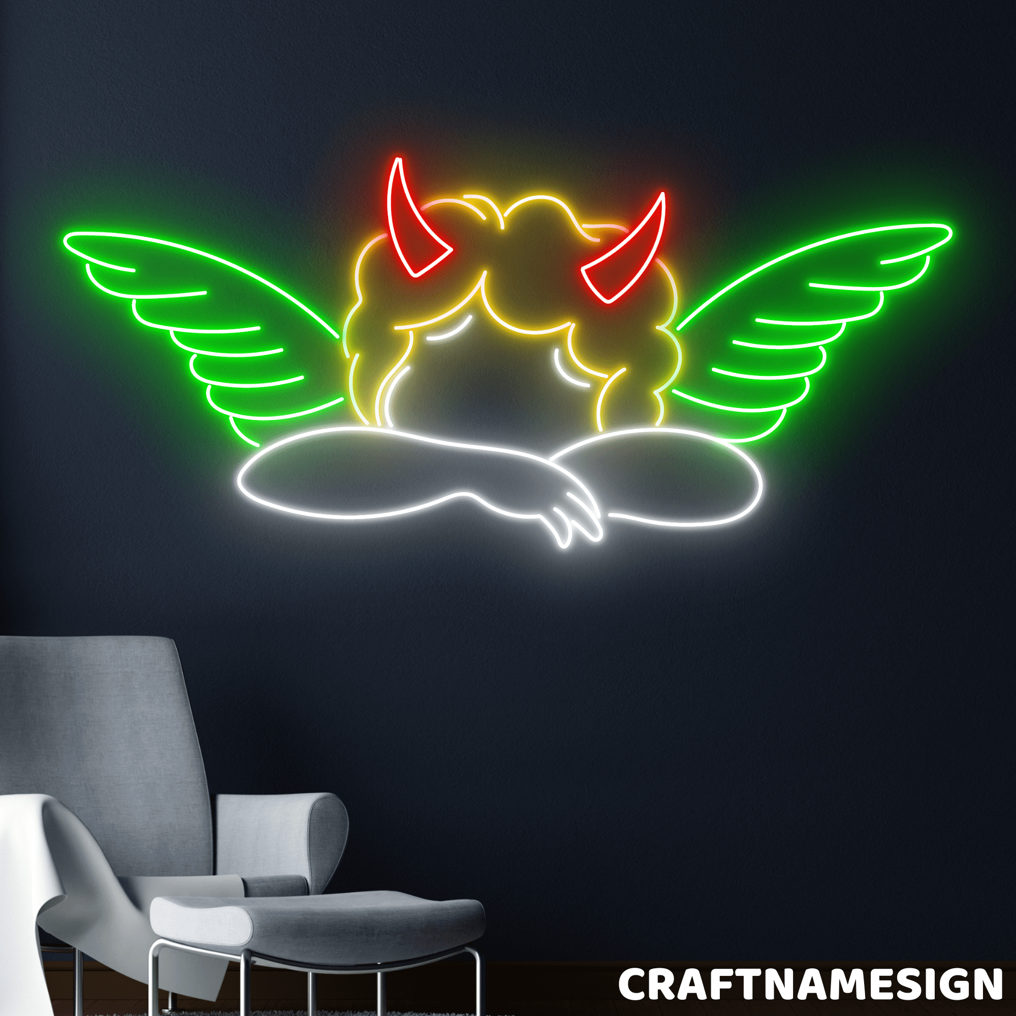 Craftnamesign Baby Angel Devil Neon Sign, Devil Horn Wall Art, Angel ...