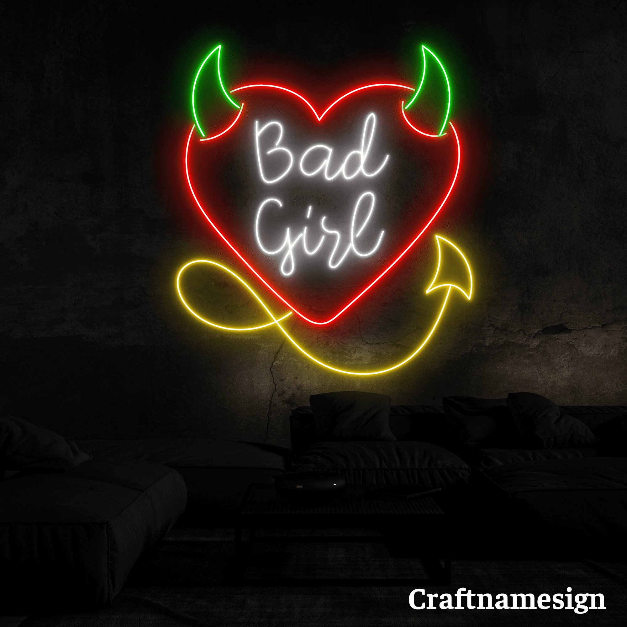 Craftnamesign Bad Girl Heart Evil Neon Sign for Girl Room Bedroom Wall ...