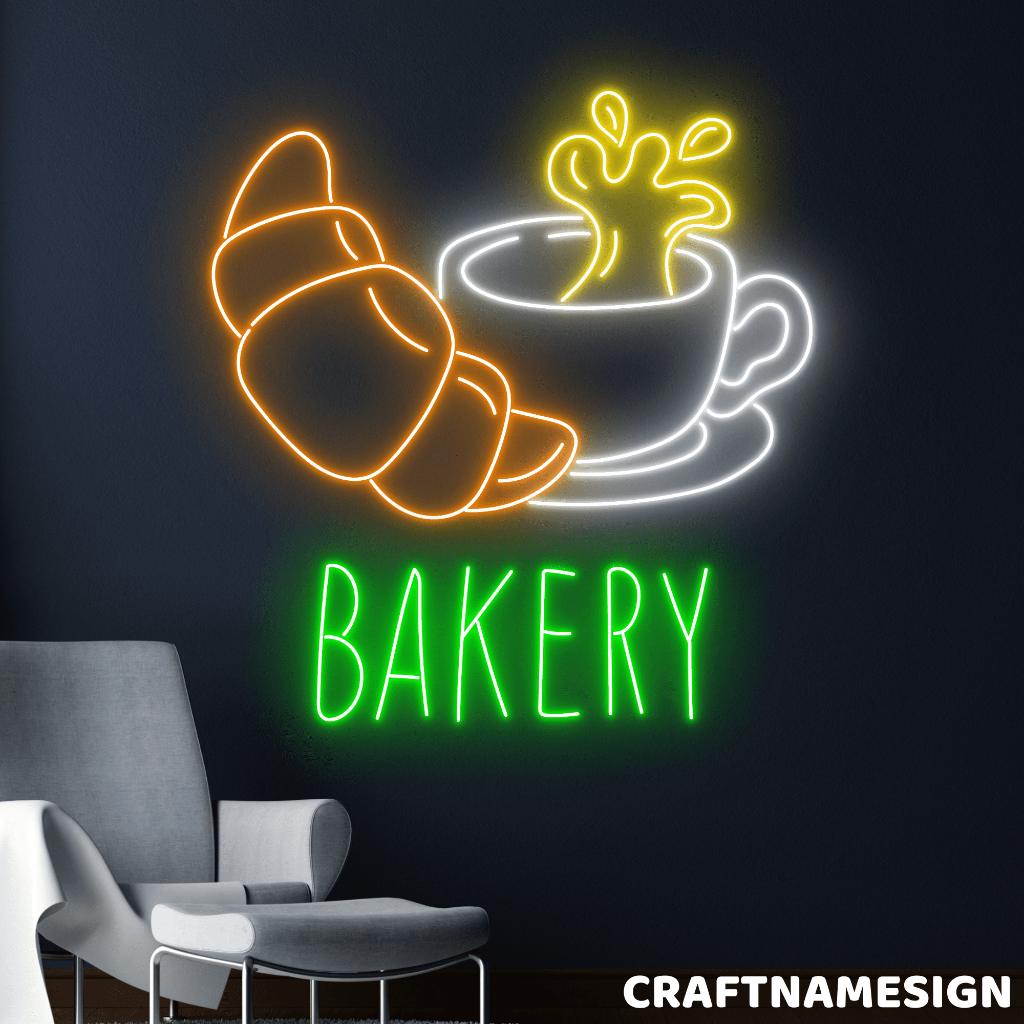 Craftnamesign Bakery Neon Sign, Croissant Wall Art, Coffee Store Wall ...