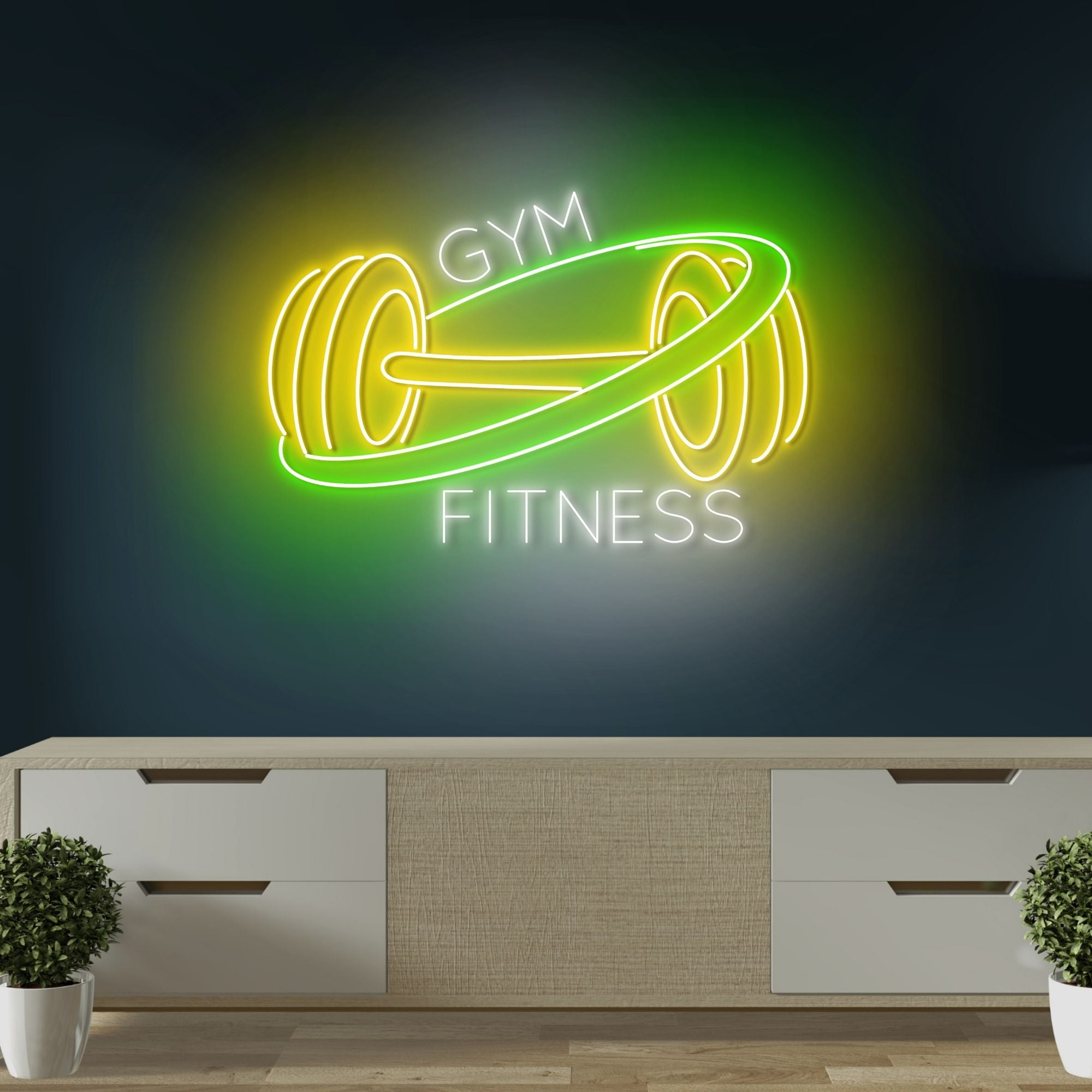 Craftnamesign Barbell Neon Light Sign, Open Sign For Gym Room, Fitness ...