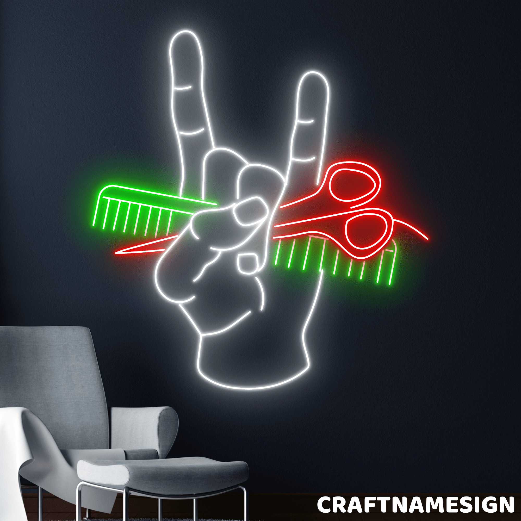 Craftnamesign Barber Neon Sign, Scissors And Comb Wall Art, Barber Shop ...