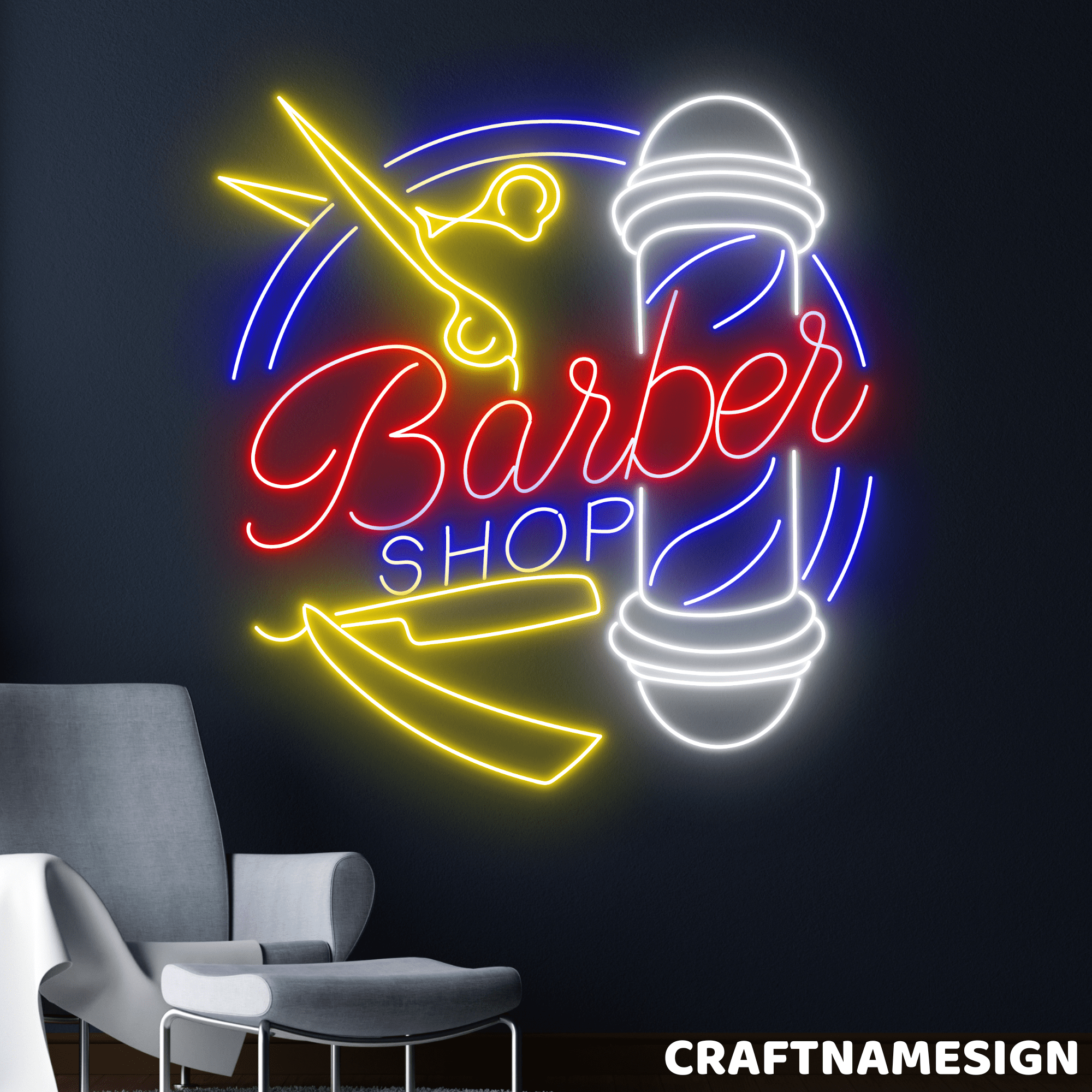 Craftnamesign Barber Shop Led Sign, Haircuts Shop Wall Decor, Pole ...