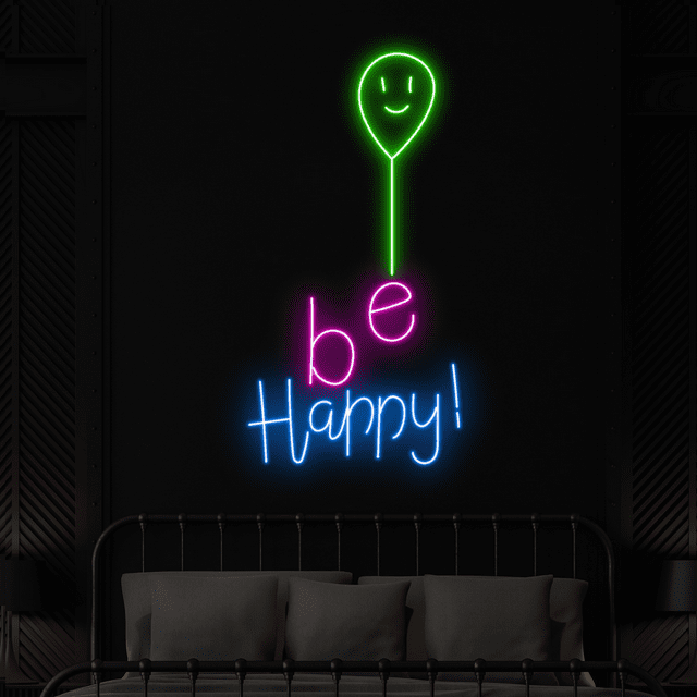 Craftnamesign Be Happy Neon Sign, Bedroom Decor, Motivation Quotes ...