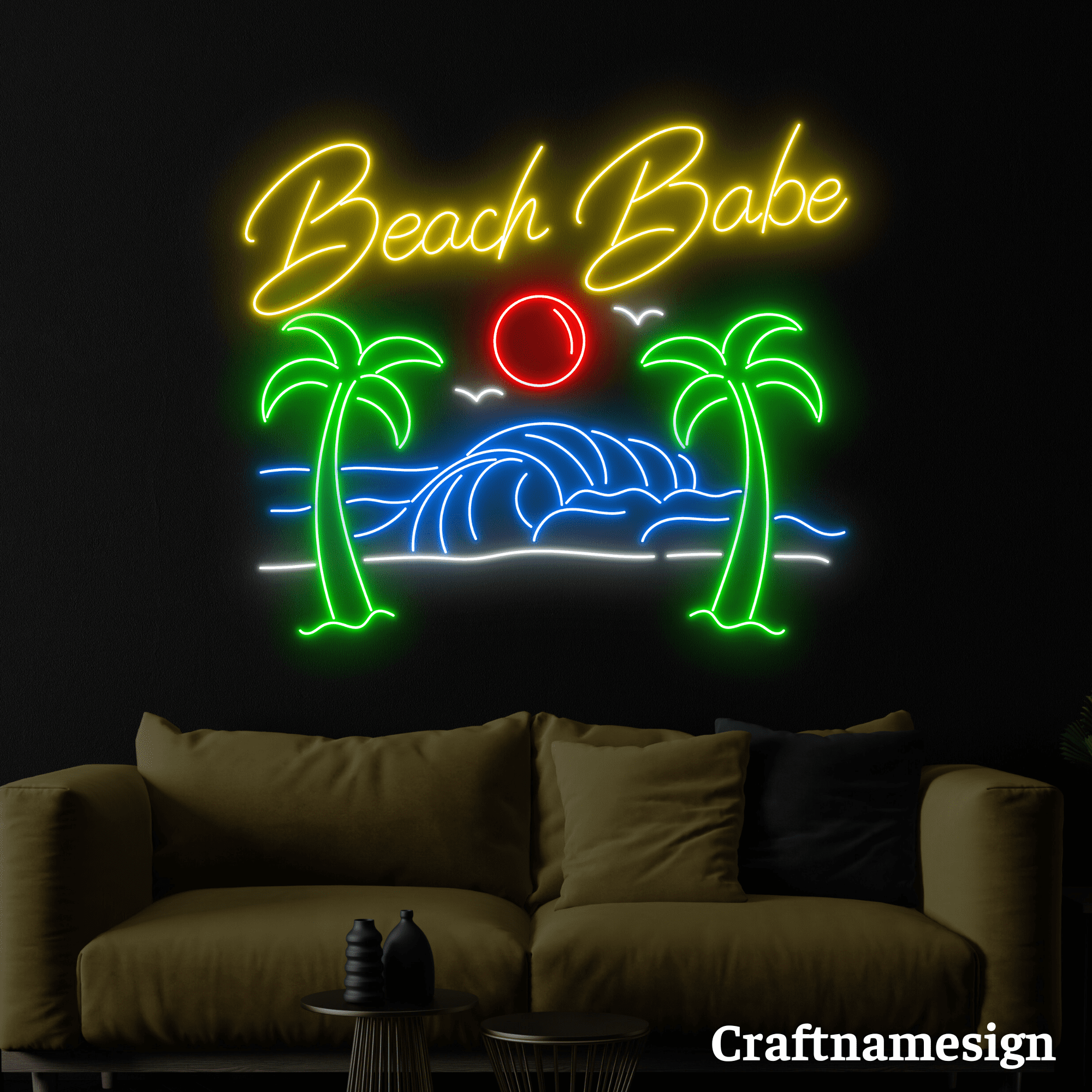 Craftnamesign Beach Babe Sunset On The Beach Neon Sign for Beach Club ...