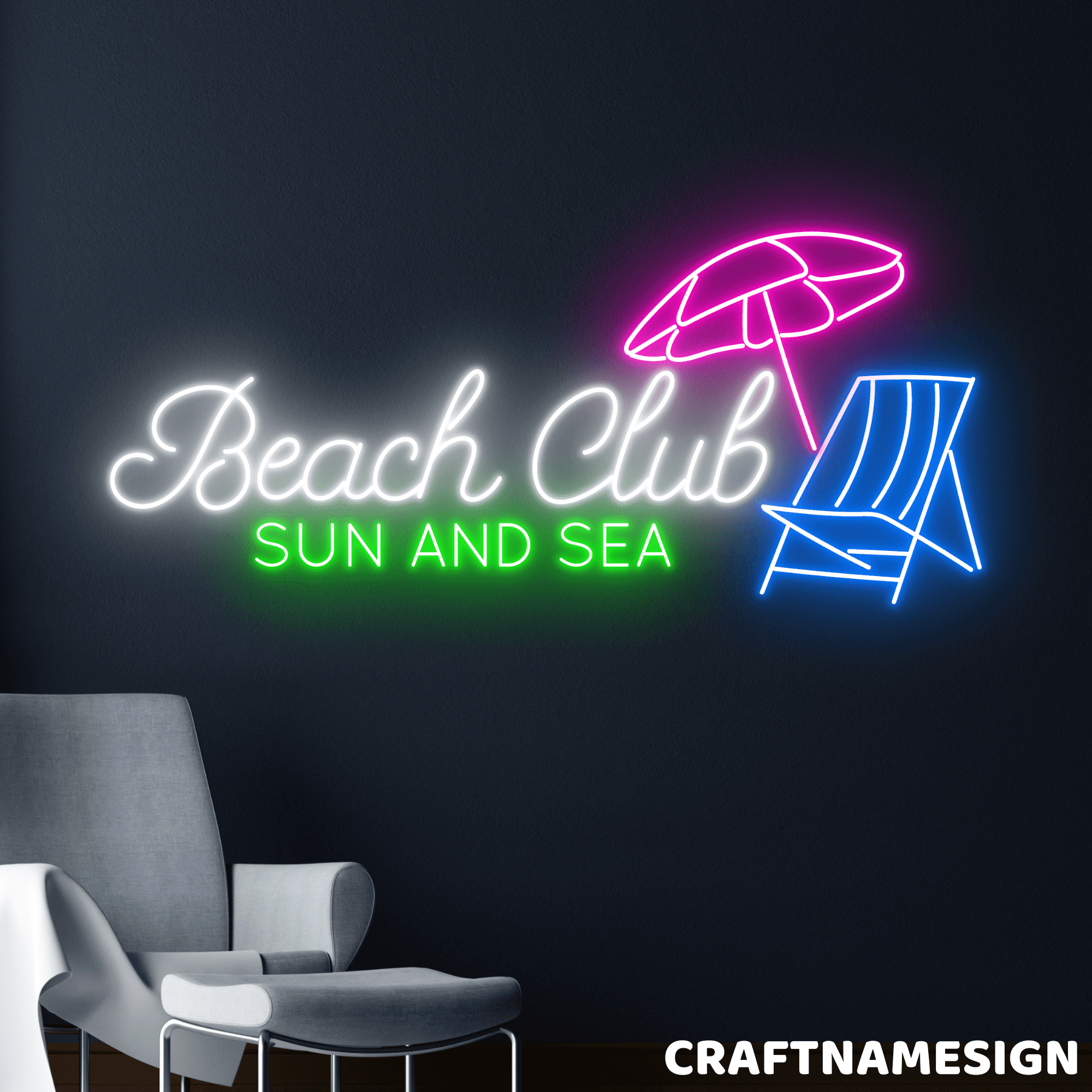 Craftnamesign Beach Club Neon Sign, Sun And Sea Wall Decor, Store Shop ...
