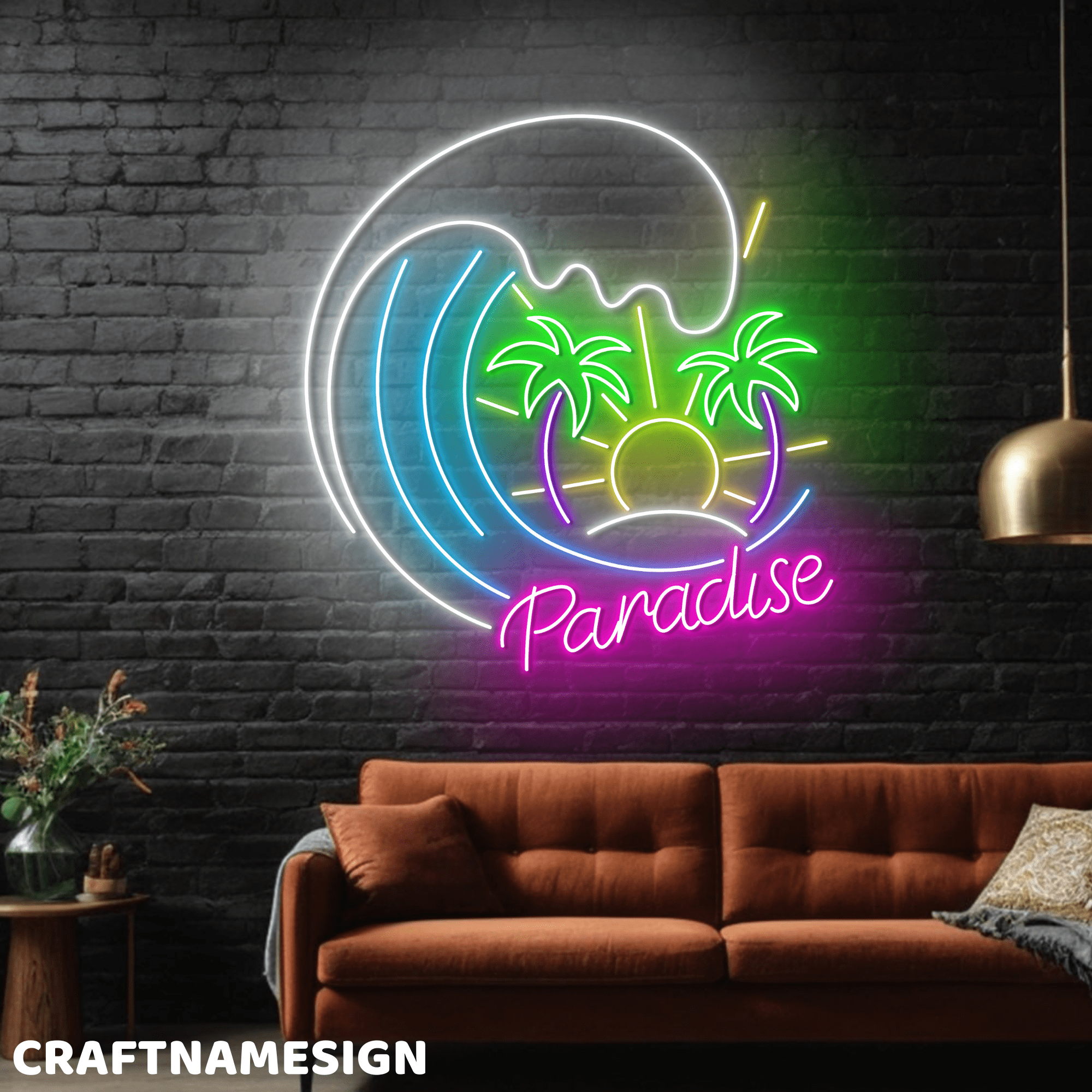 Craftnamesign Beach Paradise Neon Sign, Beach Wall Art, Vacation Wall ...