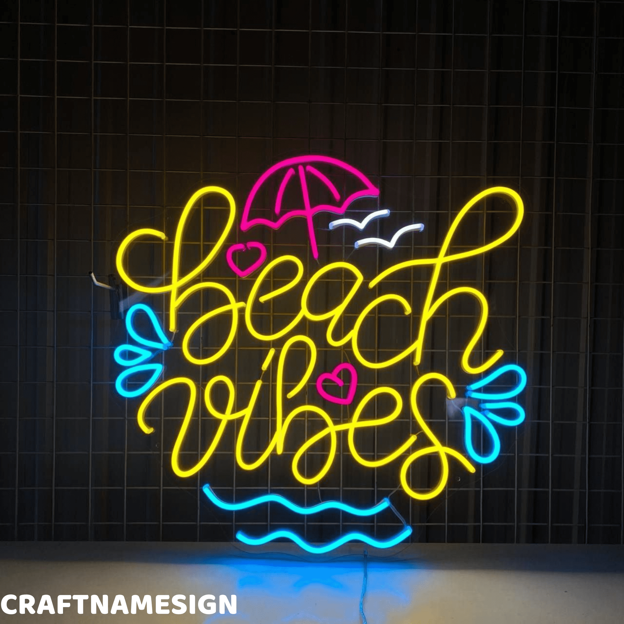Craftnamesign Beach Vibe Neon Sign, Summer Wall Decor, Beach Party Wall ...