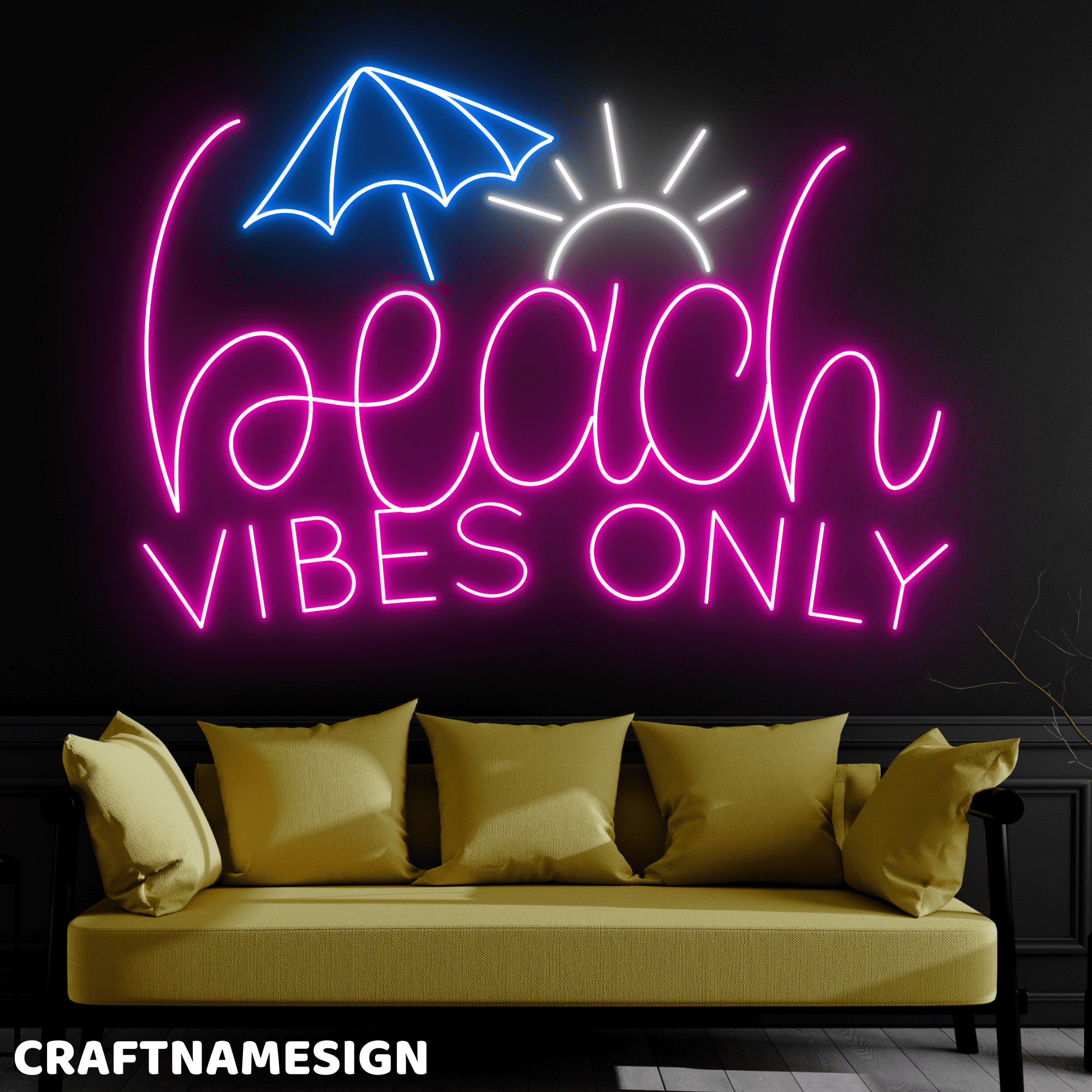Craftnamesign Beach Vibes Only Neon Sign, Party Wall Art, Holiday Wall ...