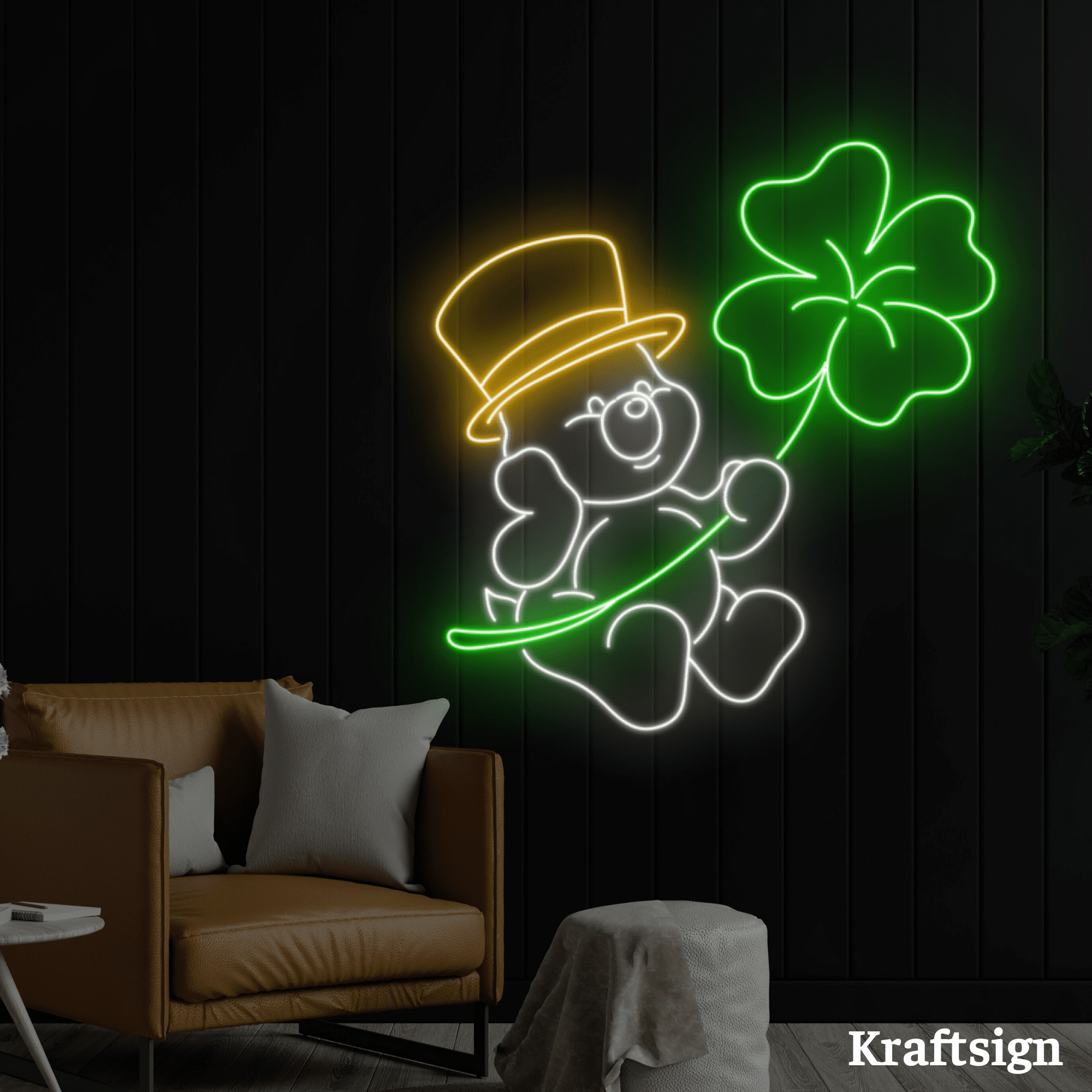 Craftnamesign Bear Clover Leaf Neon Sign, Patrick Day Signs, Nursery ...