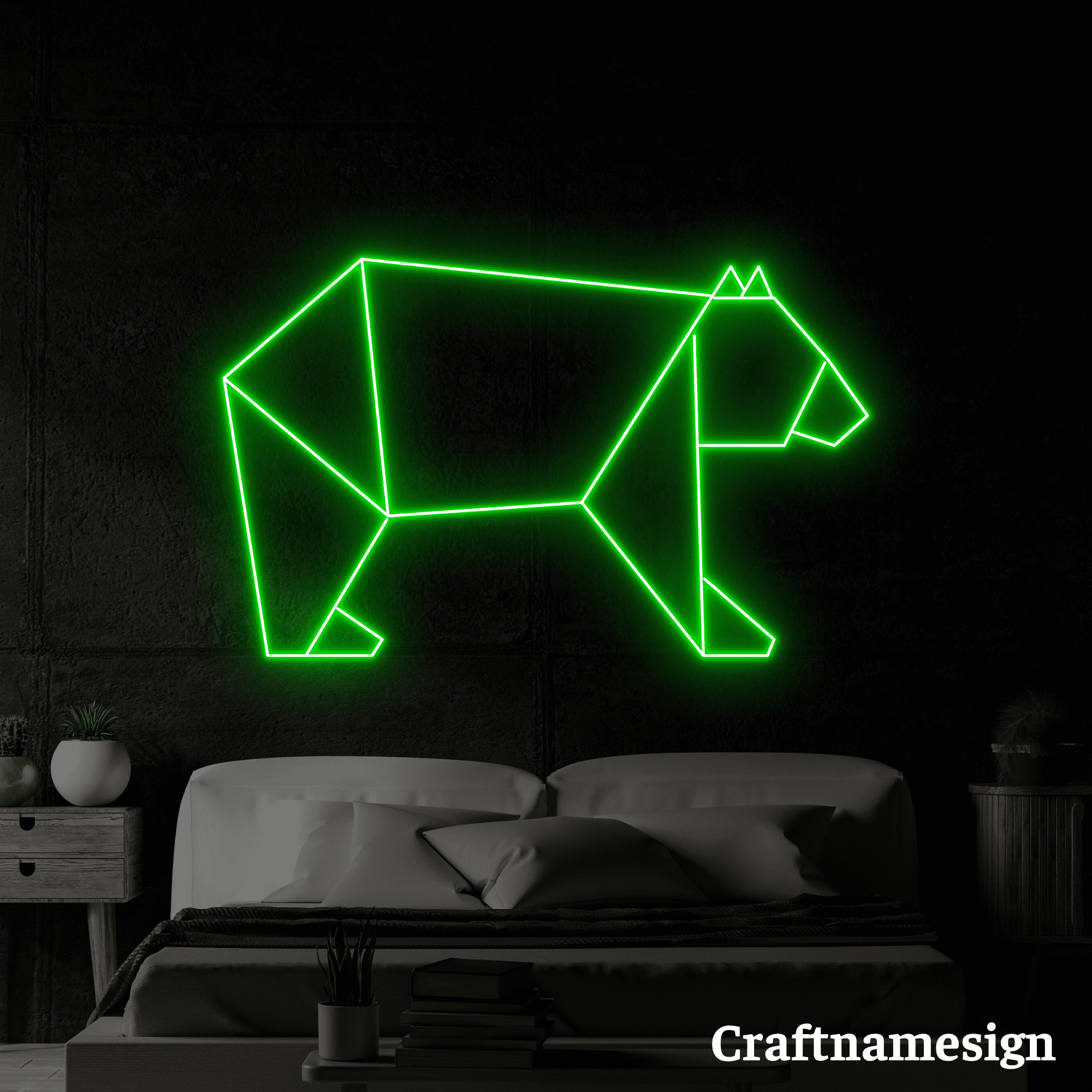 Craftnamesign Bear Geometric Neon Sign for Kid Room Nursery Bedroom ...