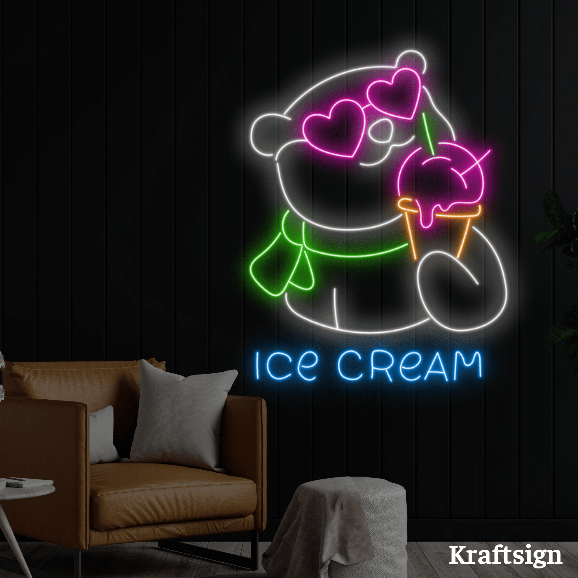 Craftnamesign Bear Ice Cream Neon Sign, Ice Cream Shop Sign, Nursery ...