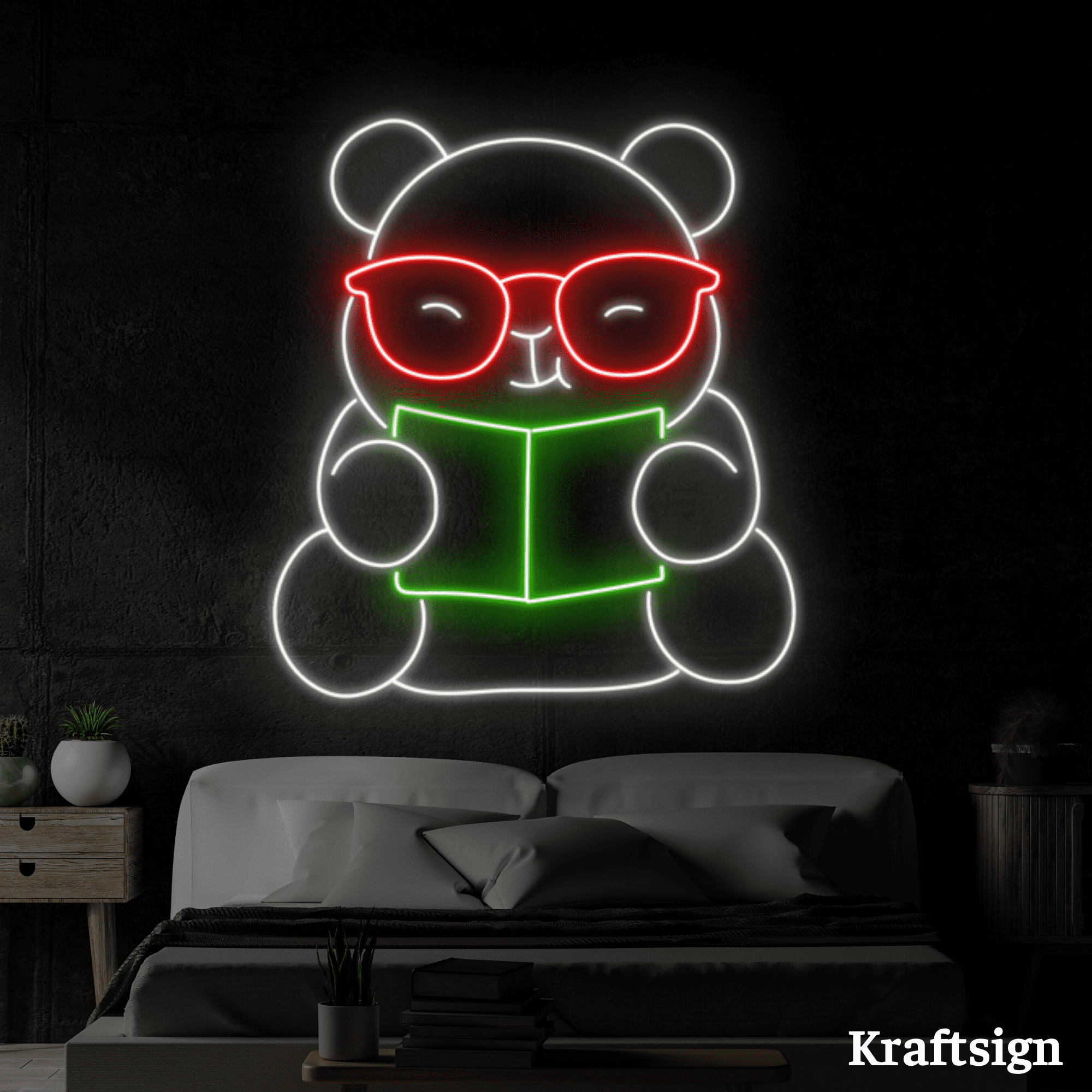 Craftnamesign Bear Reading Book Neon Sign, Library Signs, Book Store ...
