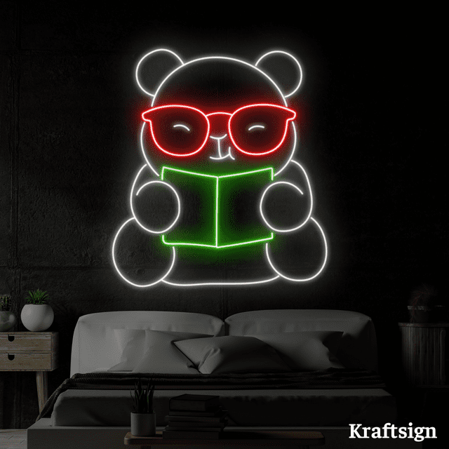 Craftnamesign Bear Reading Book Neon Sign, Library Signs, Book Store ...