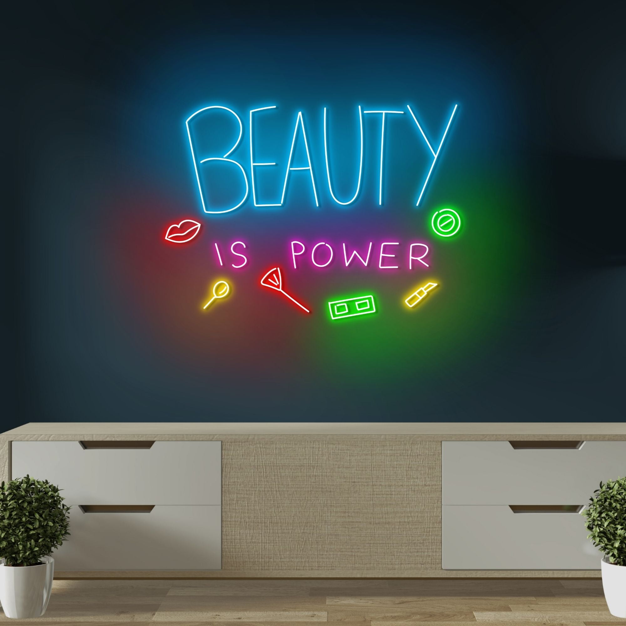 Craftnamesign Beauty Is Power Neon Sign, Beauty Room Light Up Wall Art ...