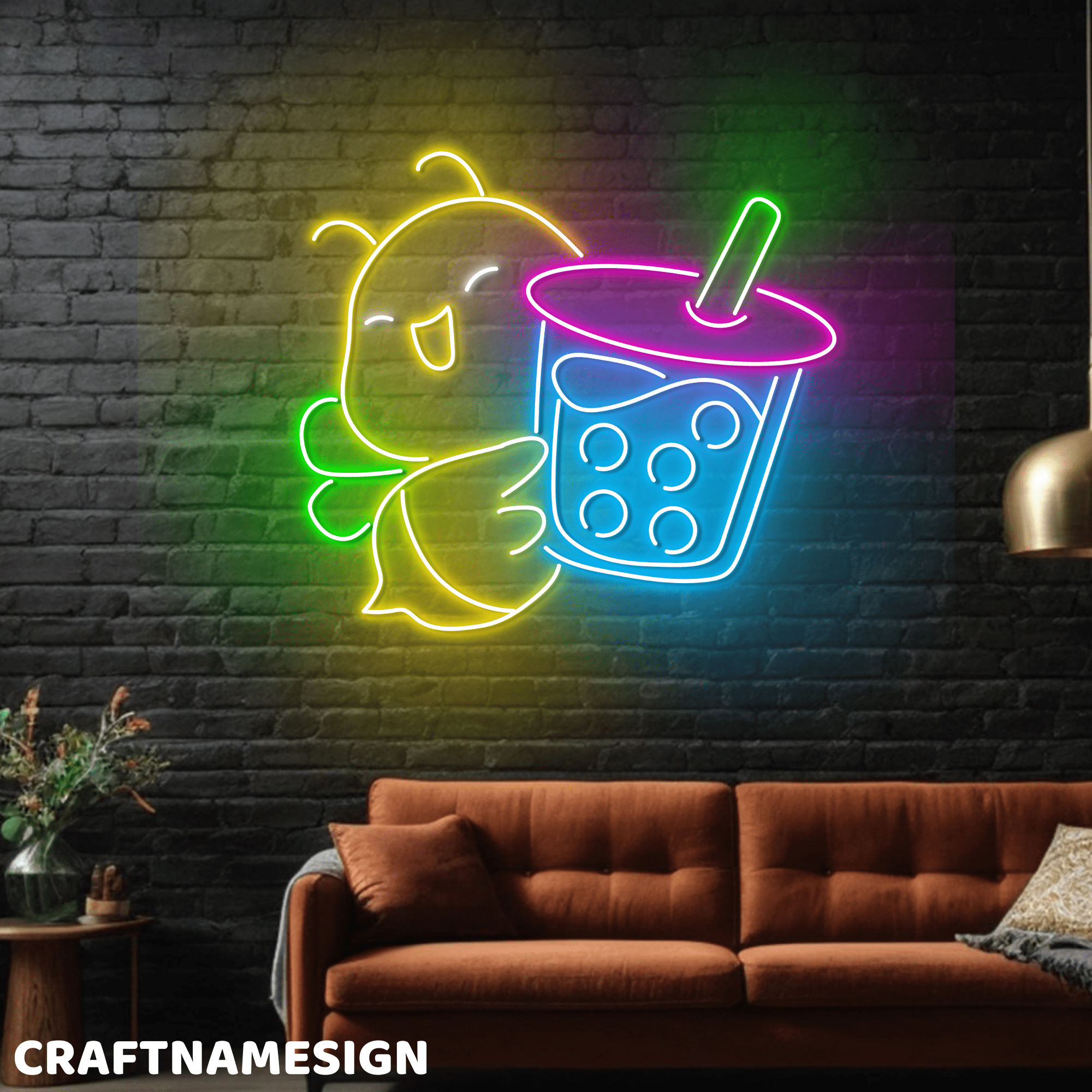Craftnamesign Bee Boba Milk Tea Neon Light For Drink Store, Milk Tea ...