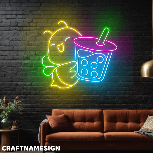 Craftnamesign Bee Boba Milk Tea Neon Light For Drink Store, Milk Tea ...