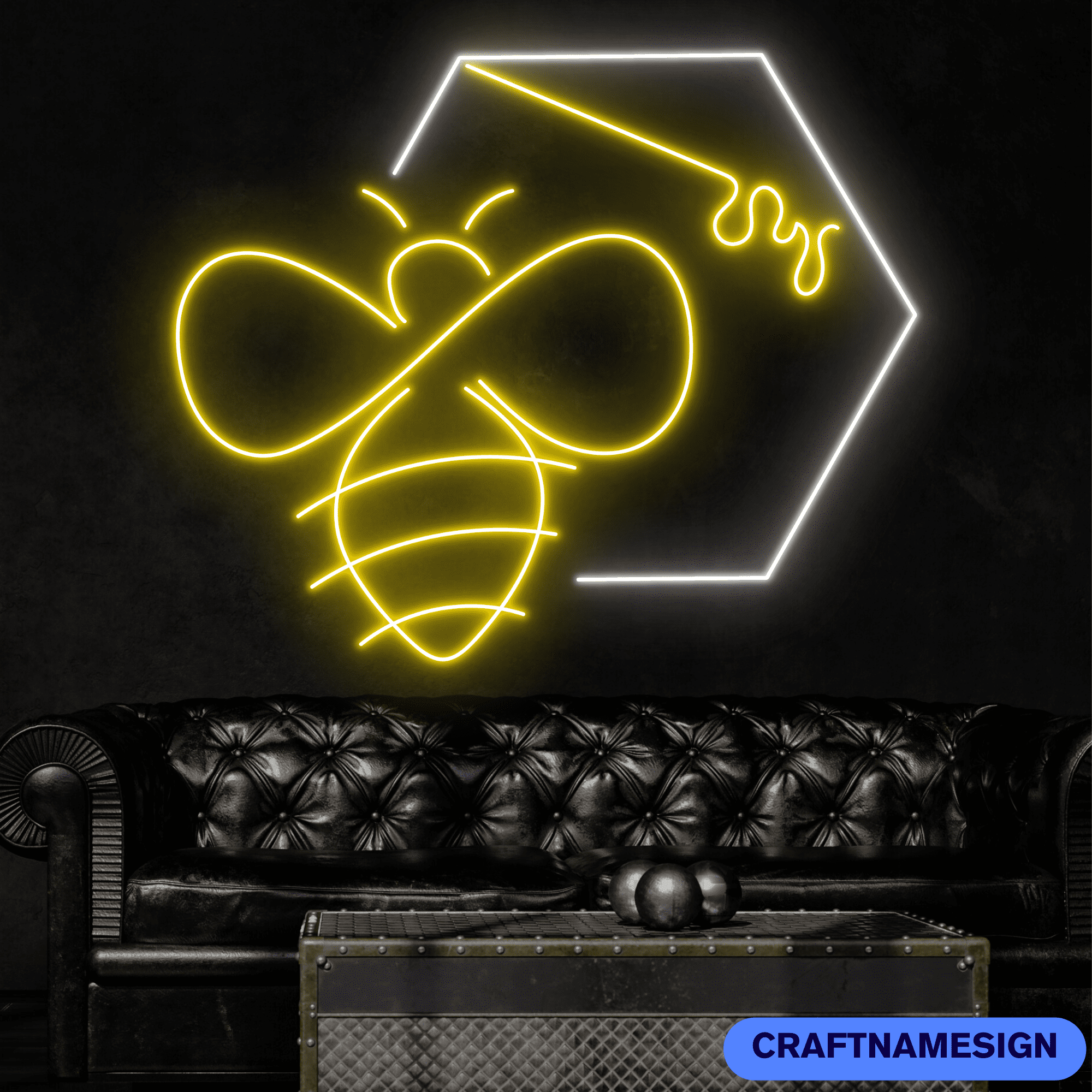 Craftnamesign Bee Honeycomb Neon Sign, Bee Wall Art, Bee Hive Decor ...