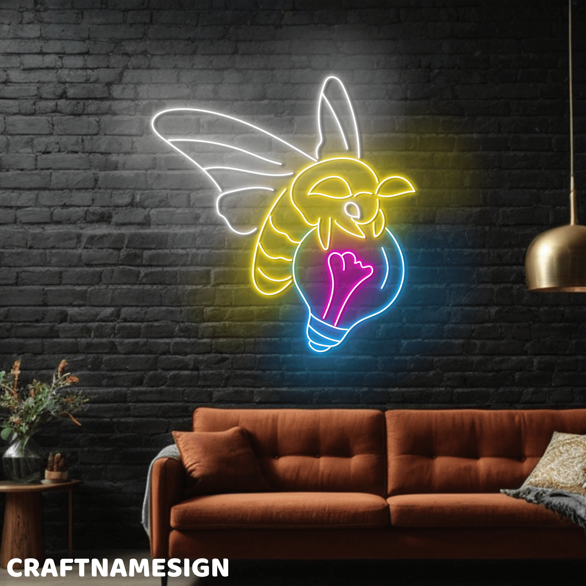 Craftnamesign Bee Light Bulb Neon Sign, Store Shop Wall Art, Kids Room ...
