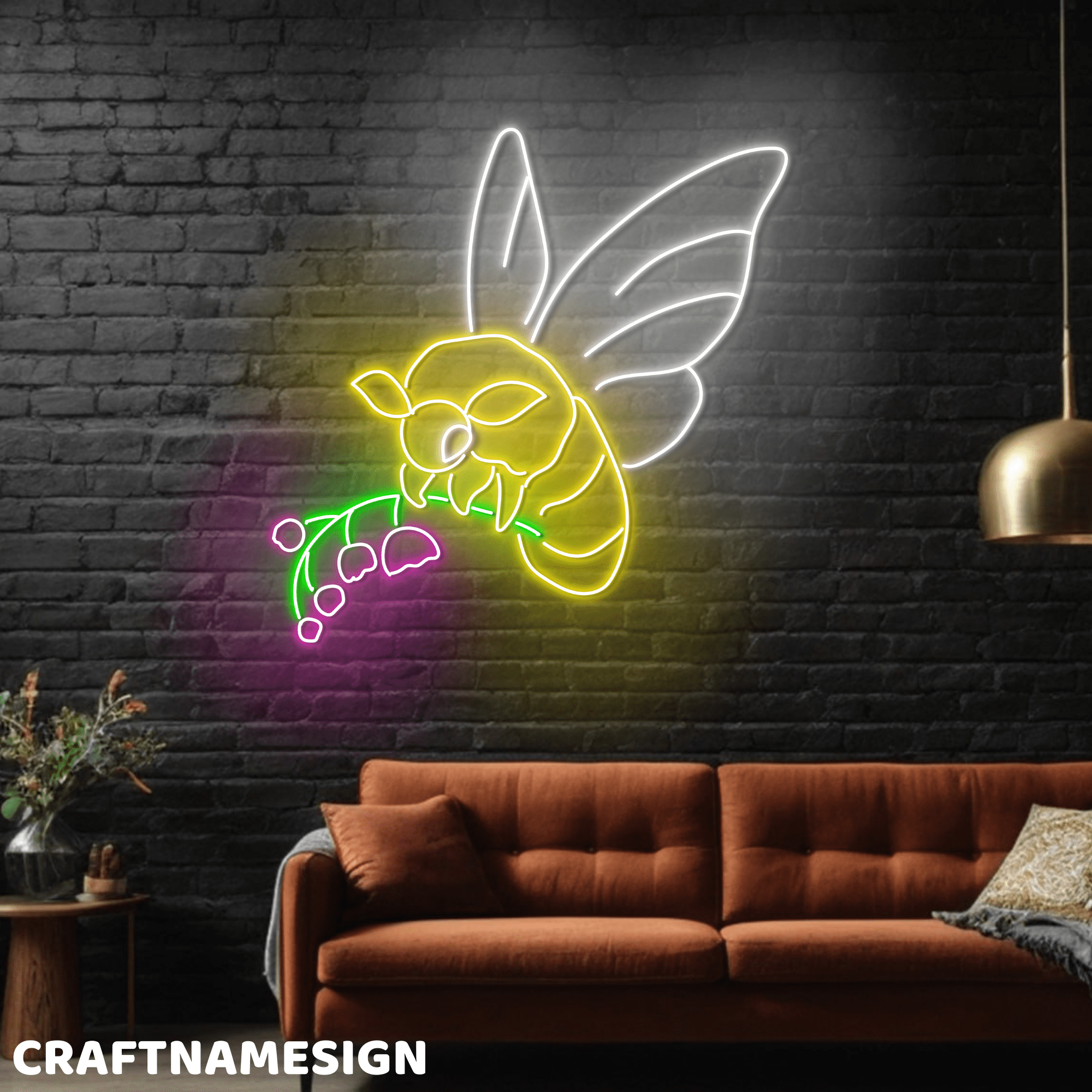 Craftnamesign Bee Lily Of The Valley Neon Sign, Florist Wall Sign, Kids ...