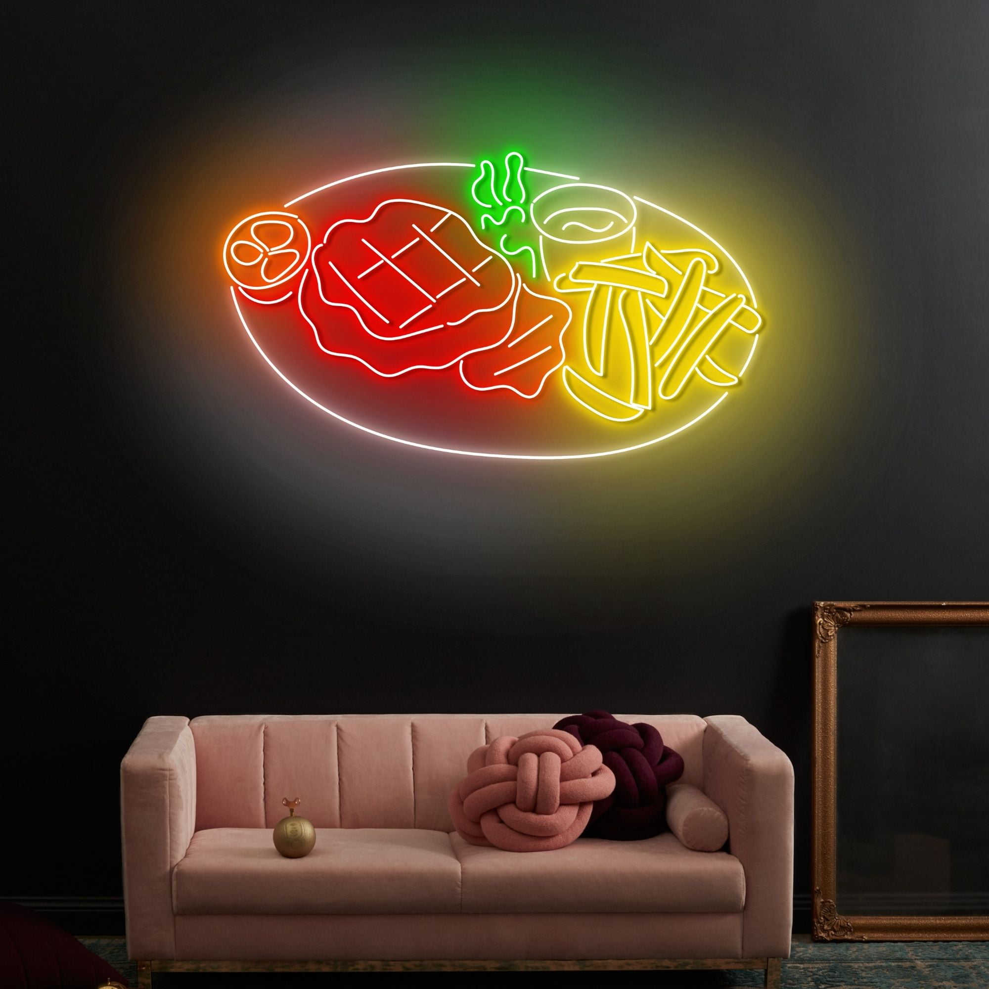 Craftnamesign Beefsteak Fries Neon Light, BBQ Restaurant LED Sign ...