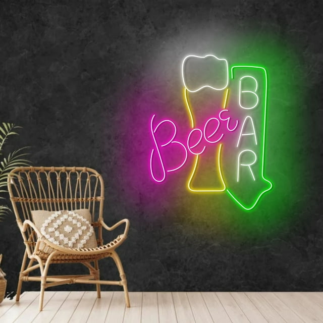 Craftnamesign Beer Bar Neon Light, Beer Pub Wall Art, Open Sign LED ...