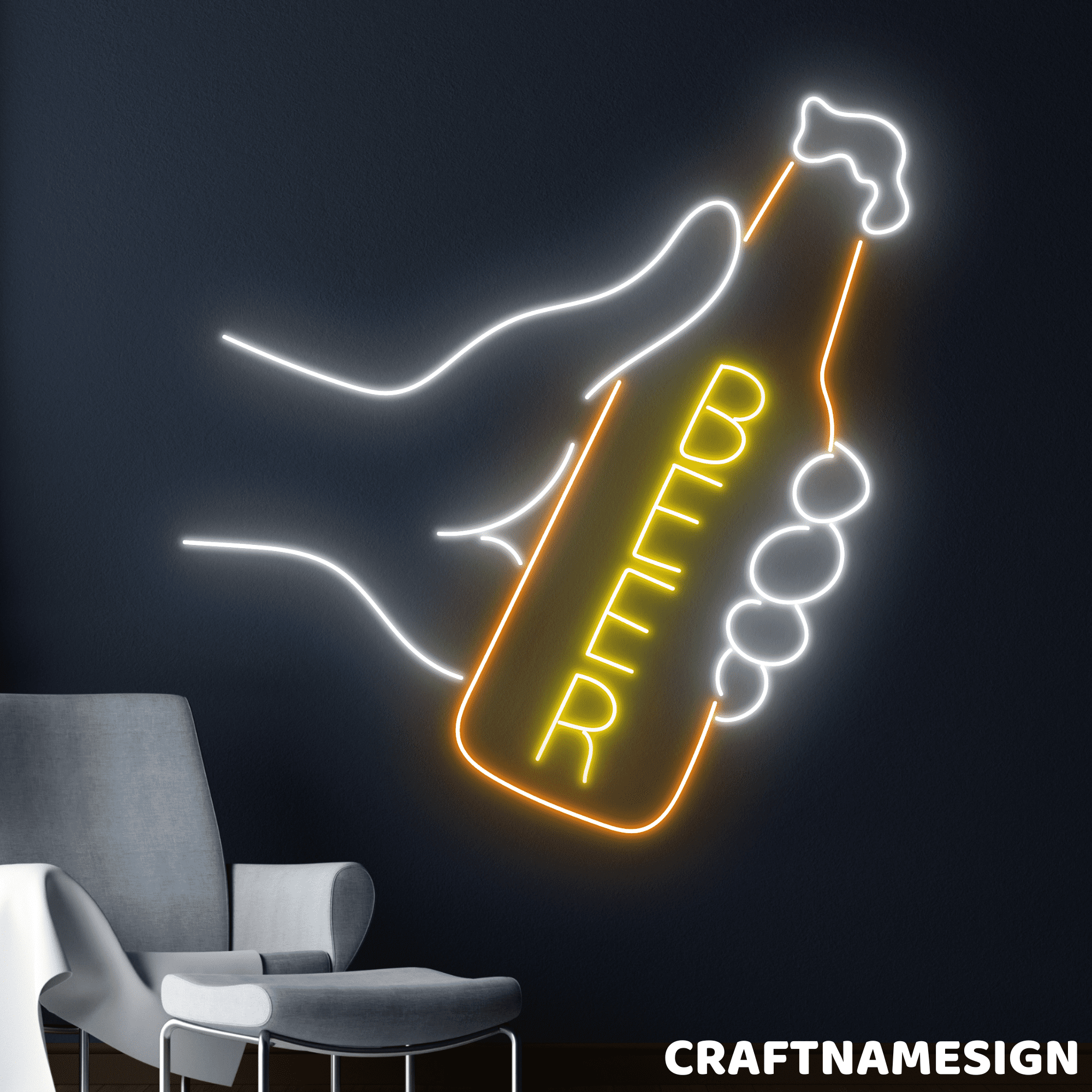 Craftnamesign Beer Bottle Neon Sign, Beer Wall Art, Bar Pub Led Light ...