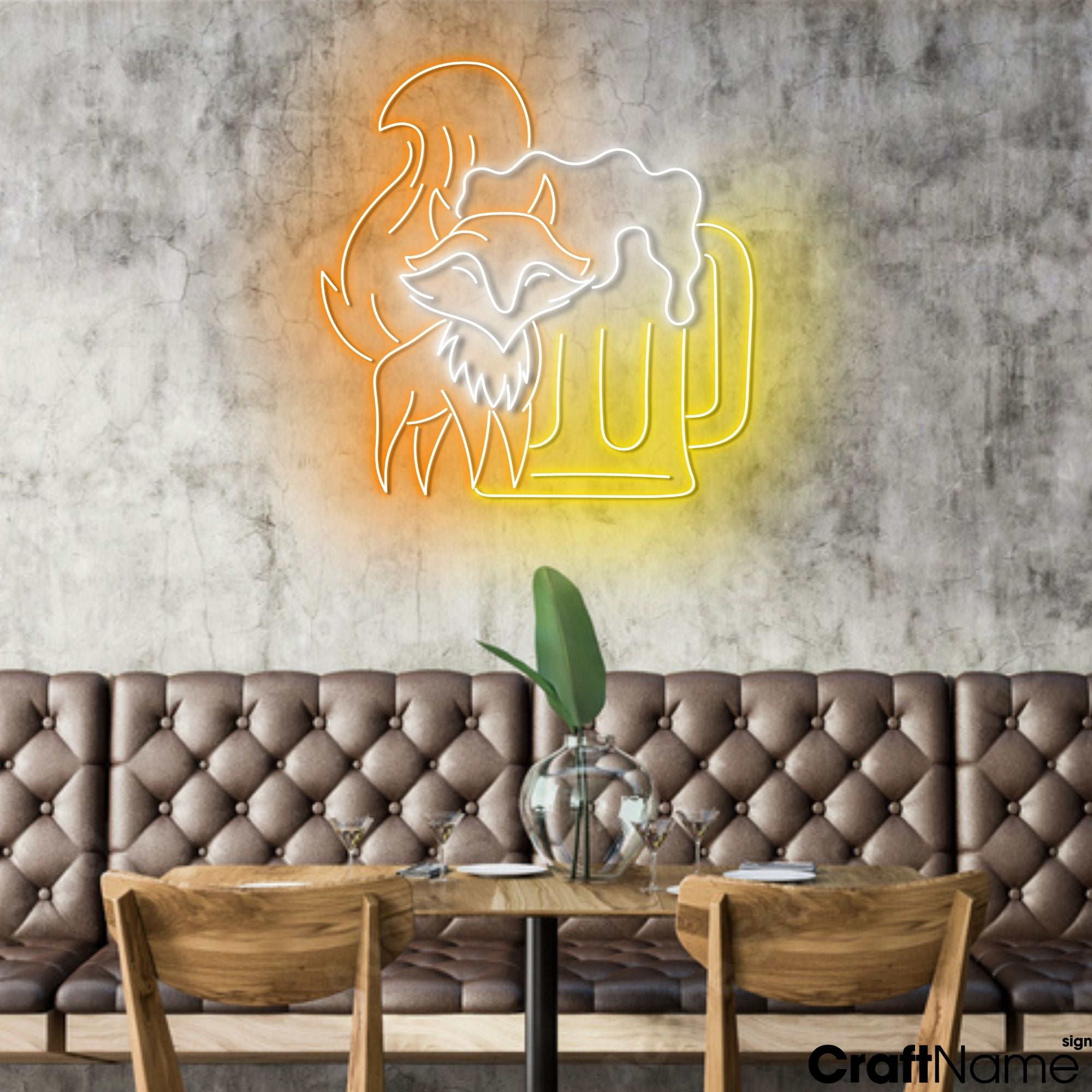 Craftnamesign Beer Fox Neon Sign Light Wall Art For Beer Bar Club ...